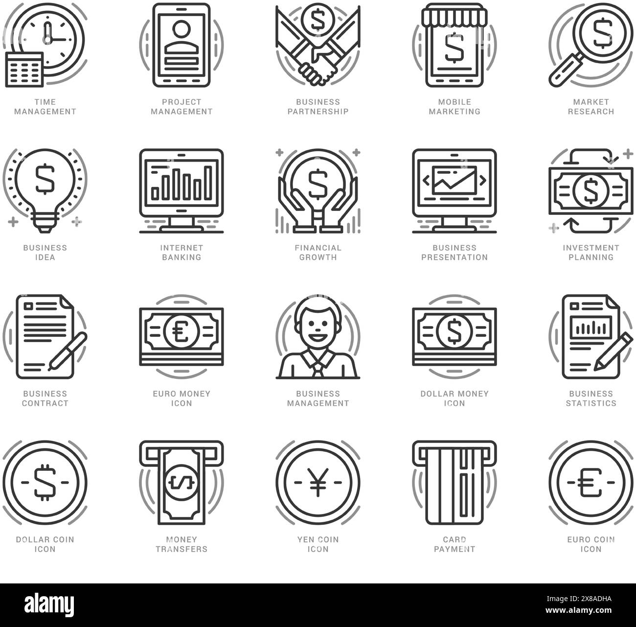 Graphic market linear icons Black and White Stock Photos & Images - Alamy
