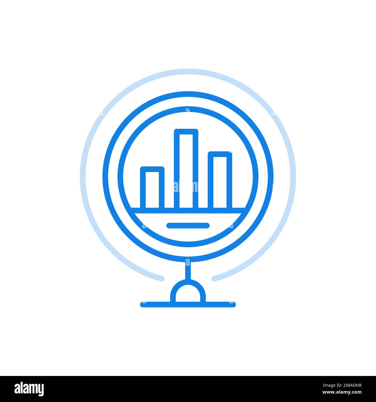 Fluctuations infographics vector line icon. Graphical columns in circle ...