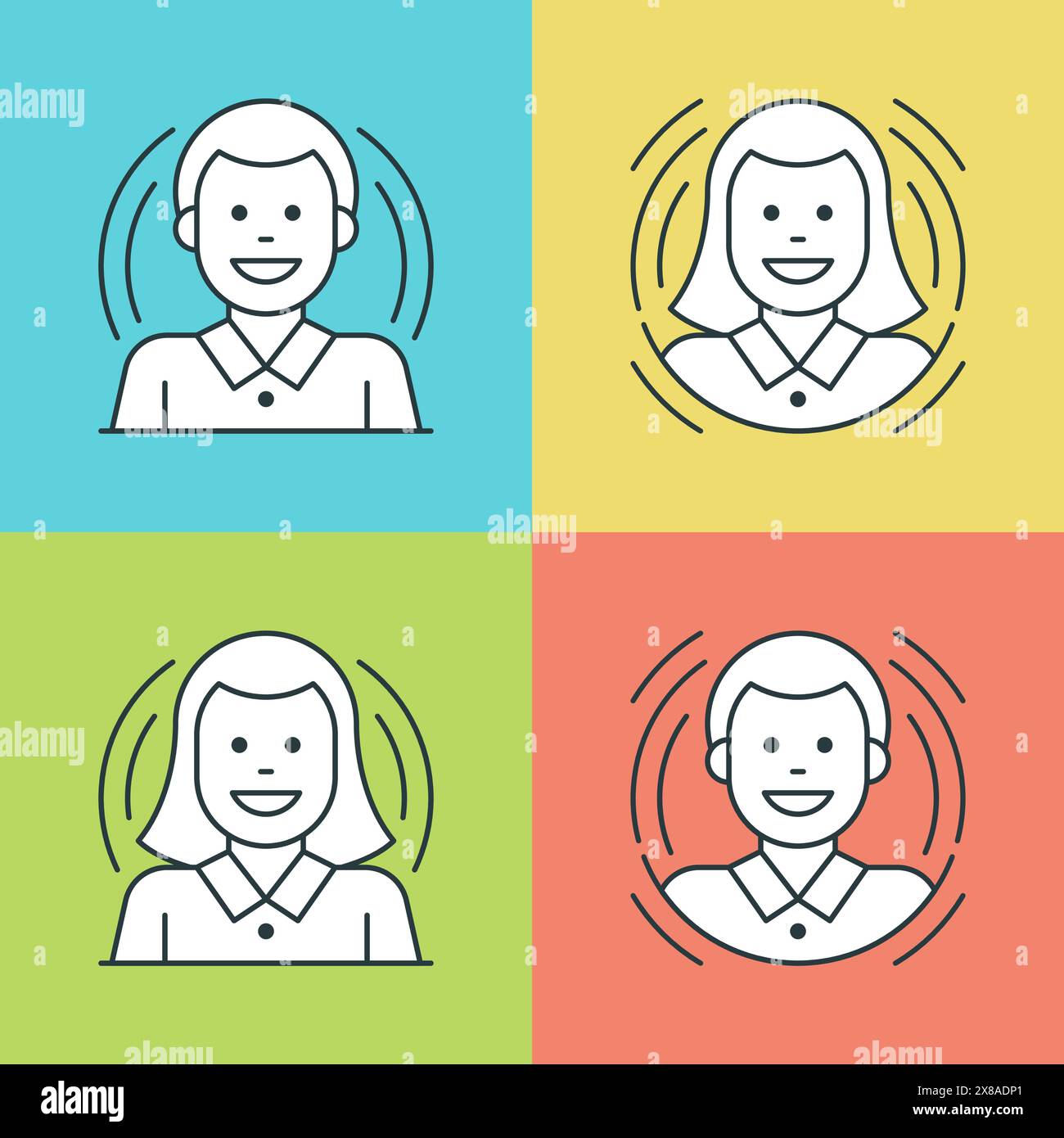 Flat line icons set. Thin linear stroke vector icons People Characters ...