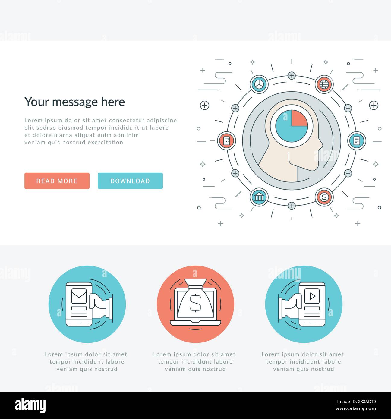 Flat line Business Concept Web Site Header Vector illustration. Modern ...