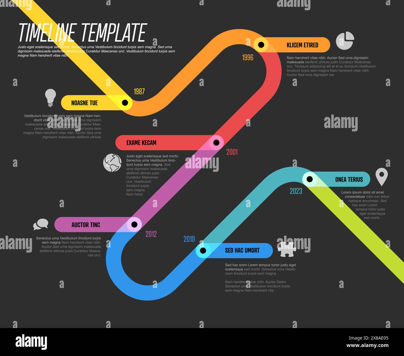 Simple timeline template made of rainbow color thick line segments ...