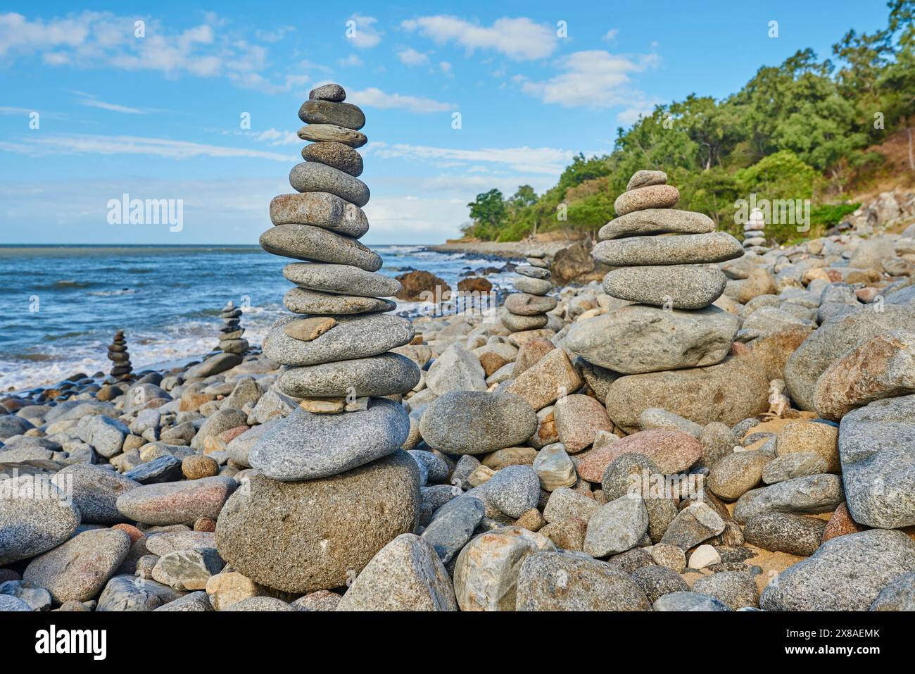 Nature landscape of stones on a beach between Cairns and Port Douglas ...