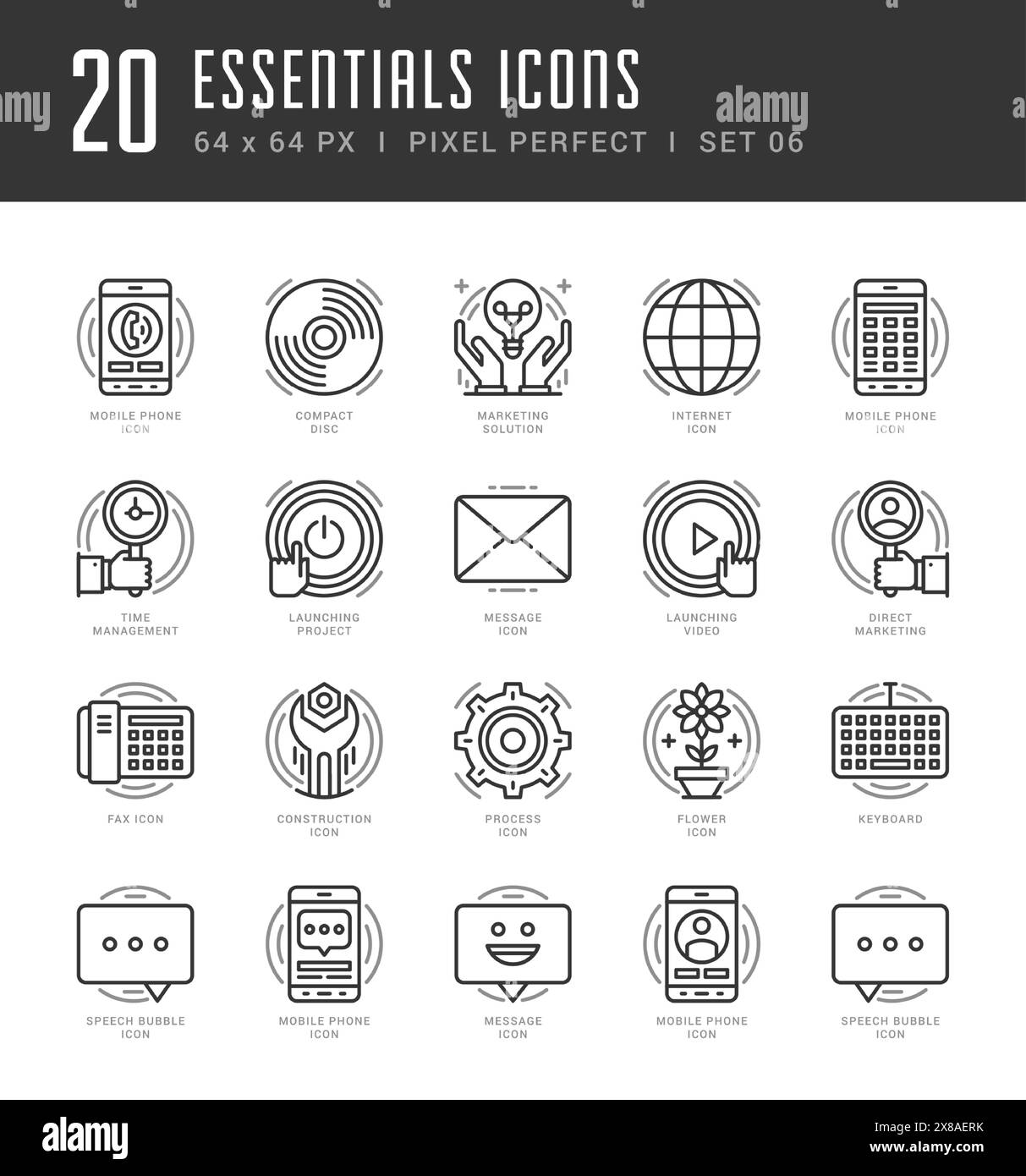 Line Icons Set Trendy Modern Flat Thin Linear Stroke Vector Essentials Objects Concept For