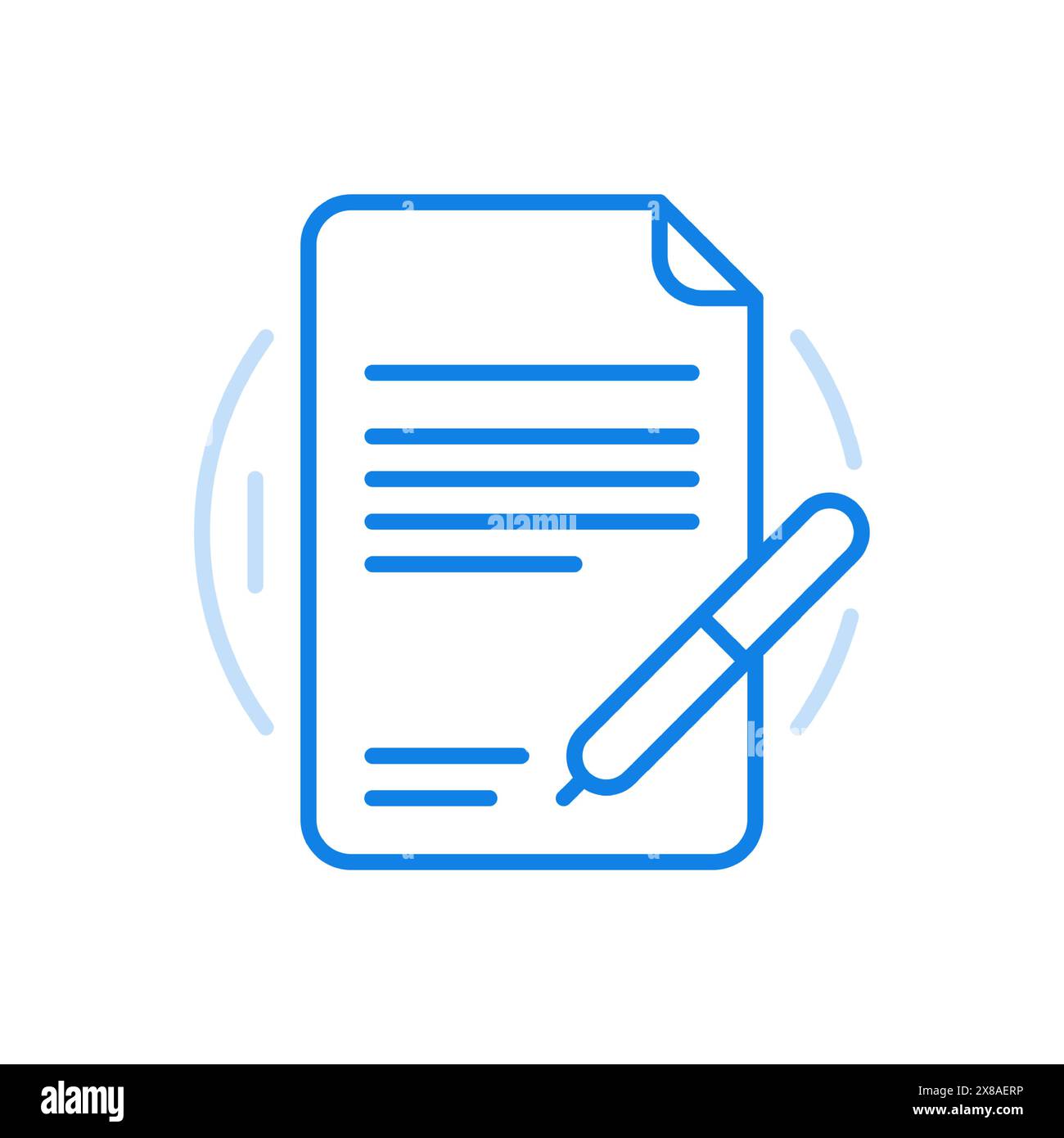Document signing vector line icon. Sheet of paper with terms of deal ...