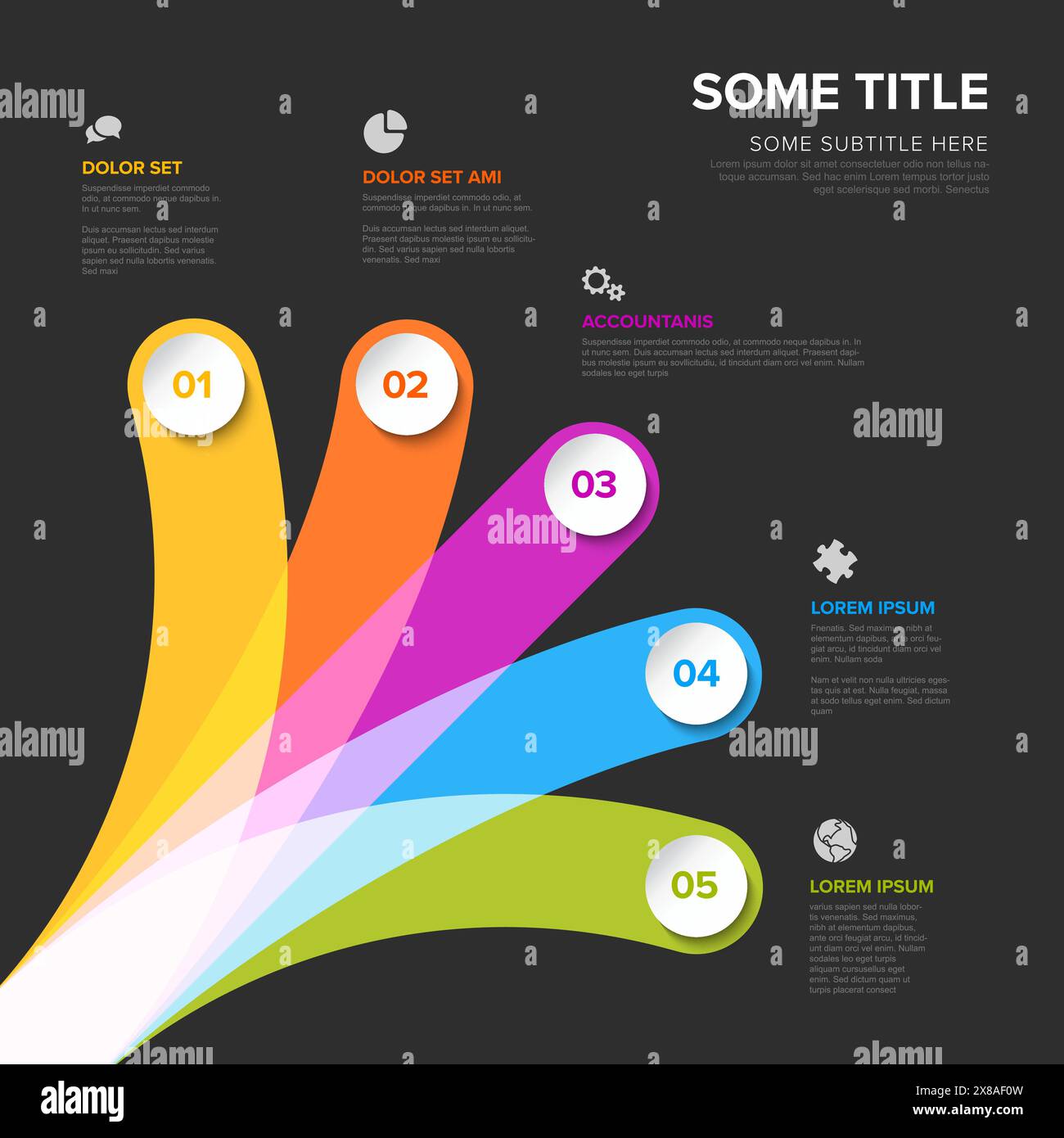 Simple multipurpose infographic rainbow color template with five ...