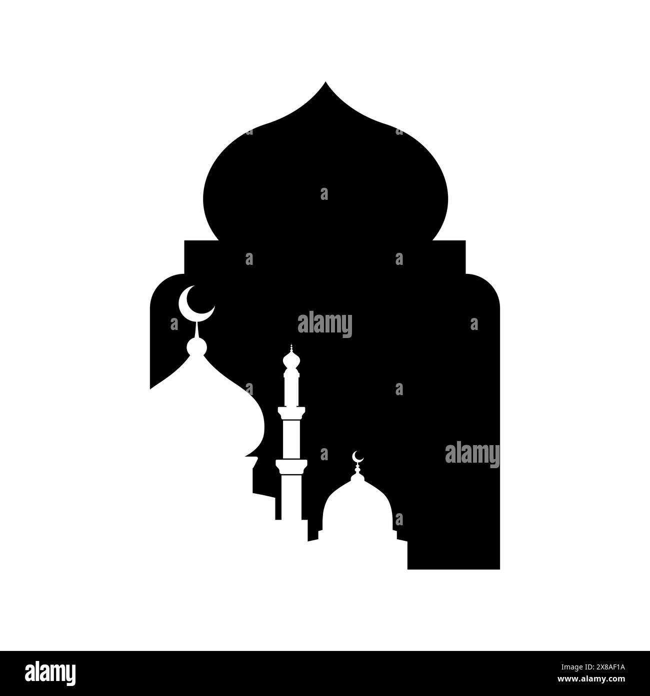 Arabic Islamic arch with mosque silhouette background illustration ...