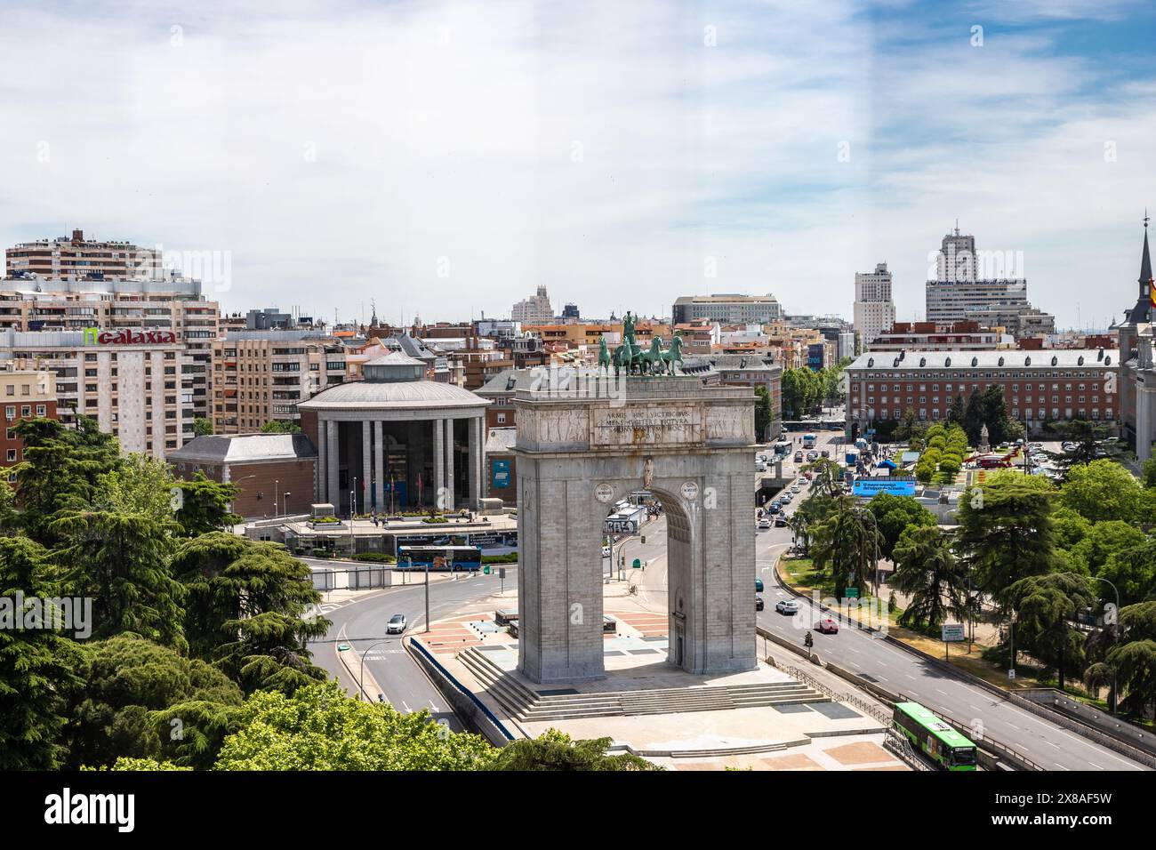 A view from the Observation Deck of the Moncloa tower over Victory Arch ...