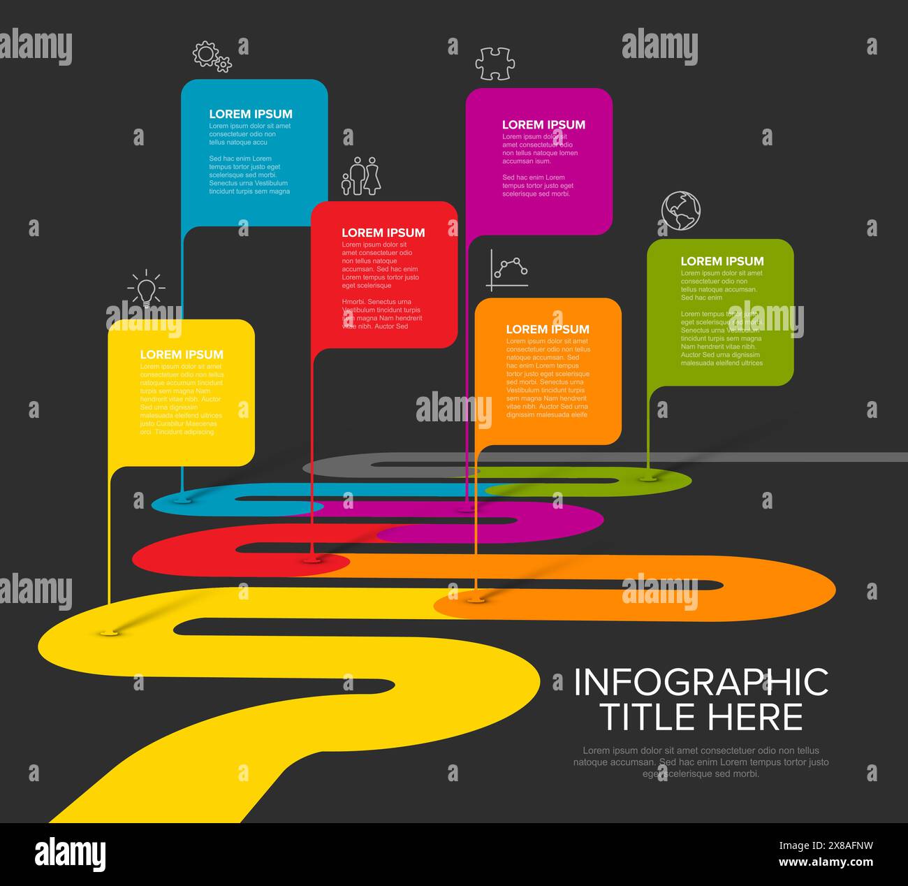Colorful vector infographic timeline report template with six square ...