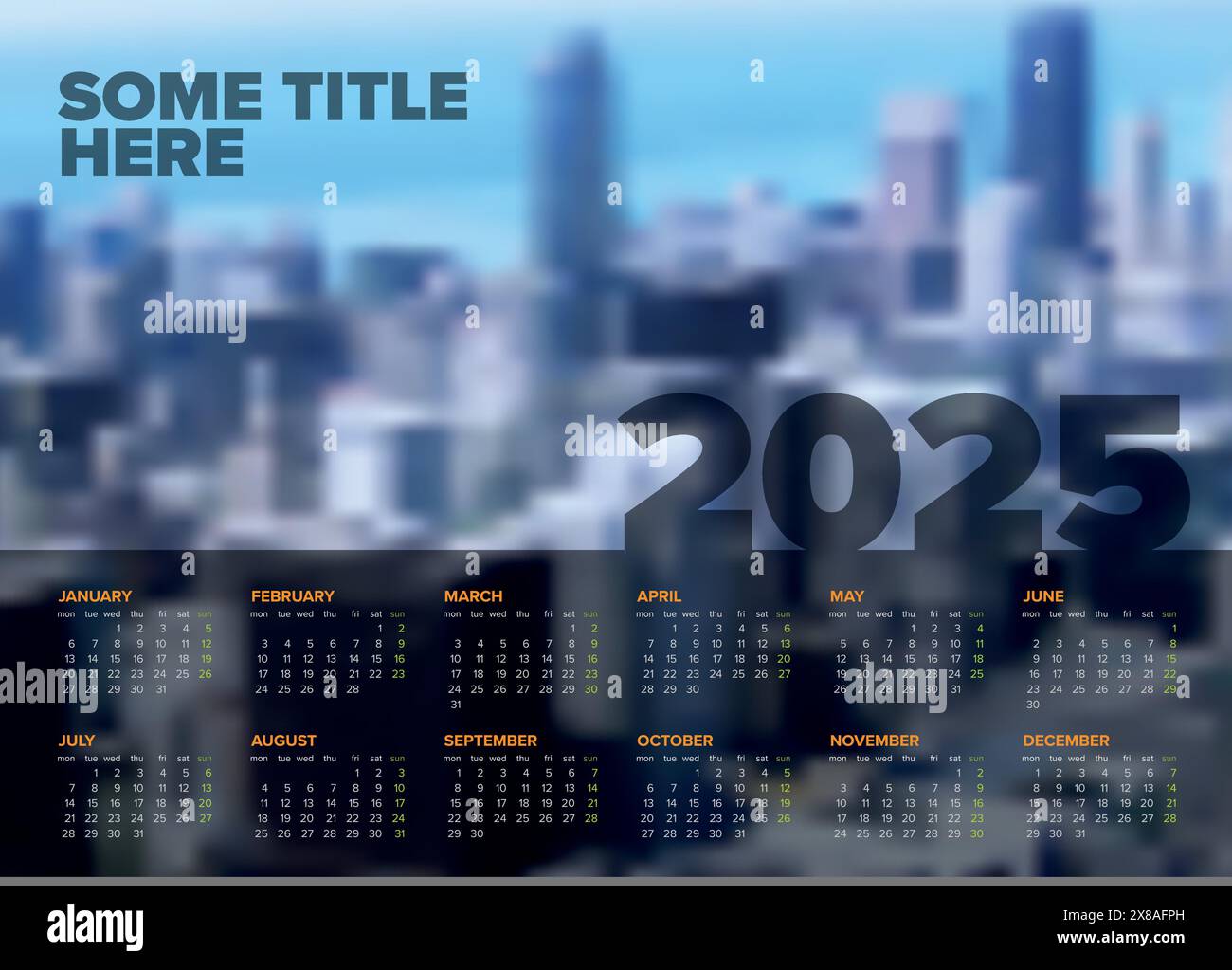 Vector black calendar layout template for the year 2025 (weeks strart ...