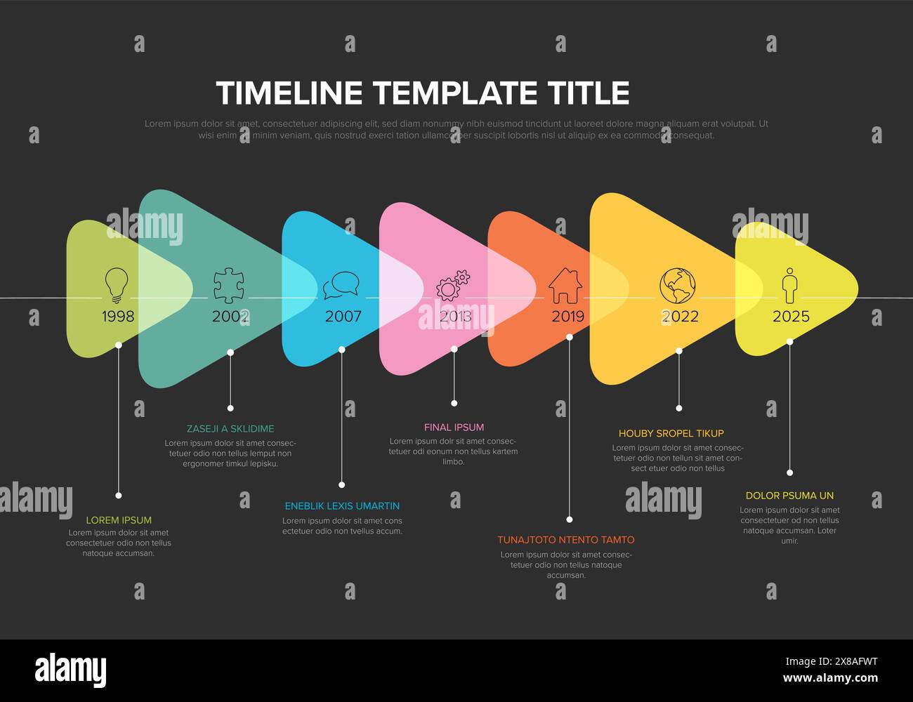 Vector dark time line infochart template with highlighted triangle ...