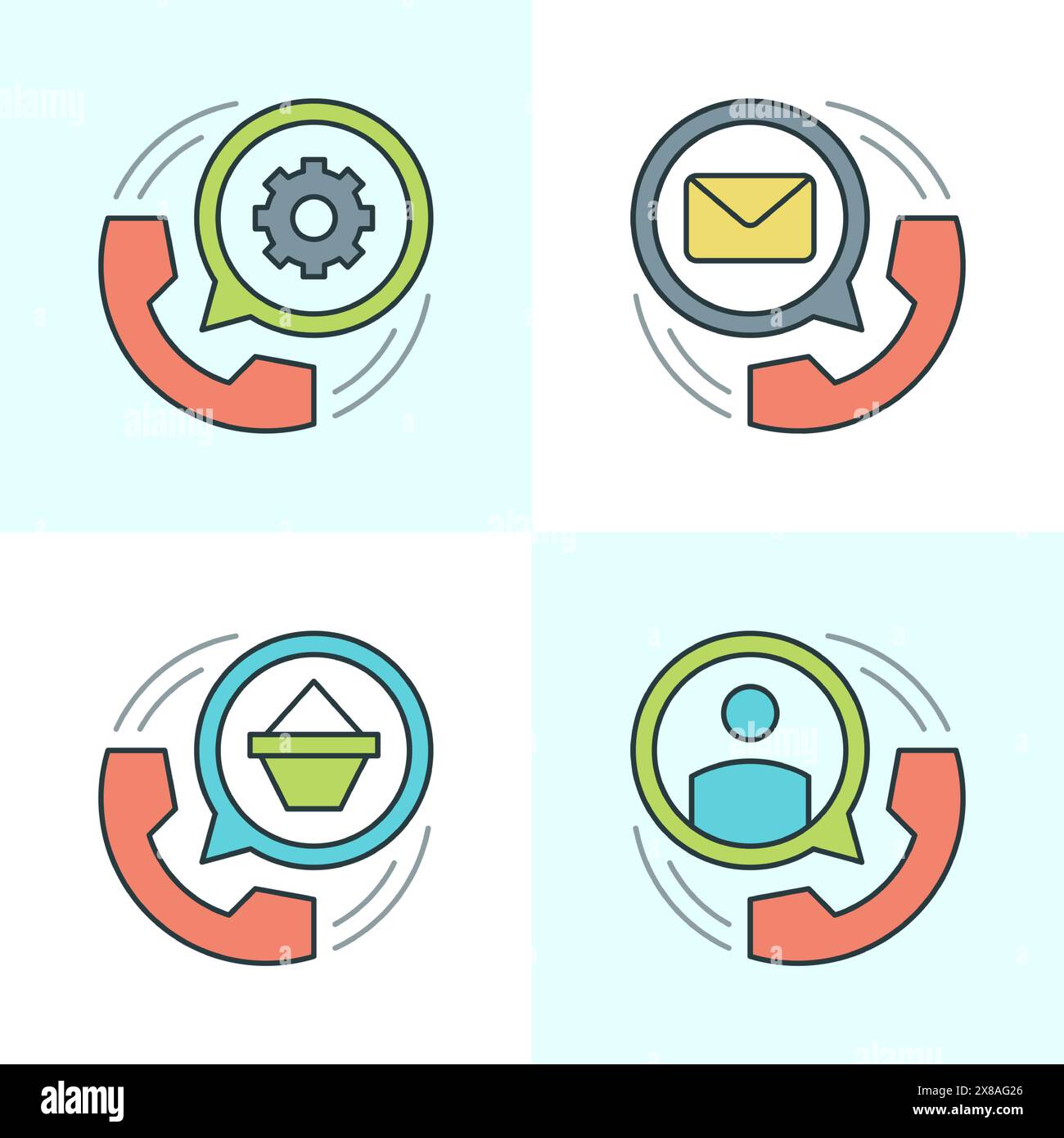 Flat line icons set. Thin linear stroke vector icons Telephone Tube ...