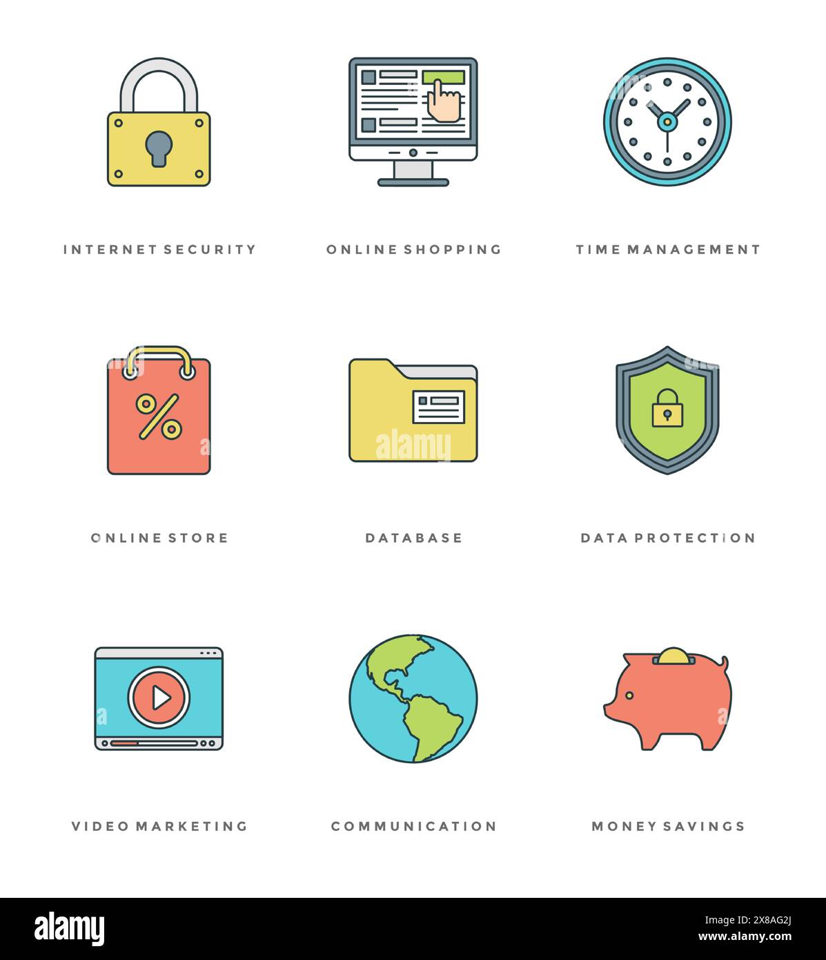 Flat line simple icons set. Thin linear stroke vector icons Essentials ...