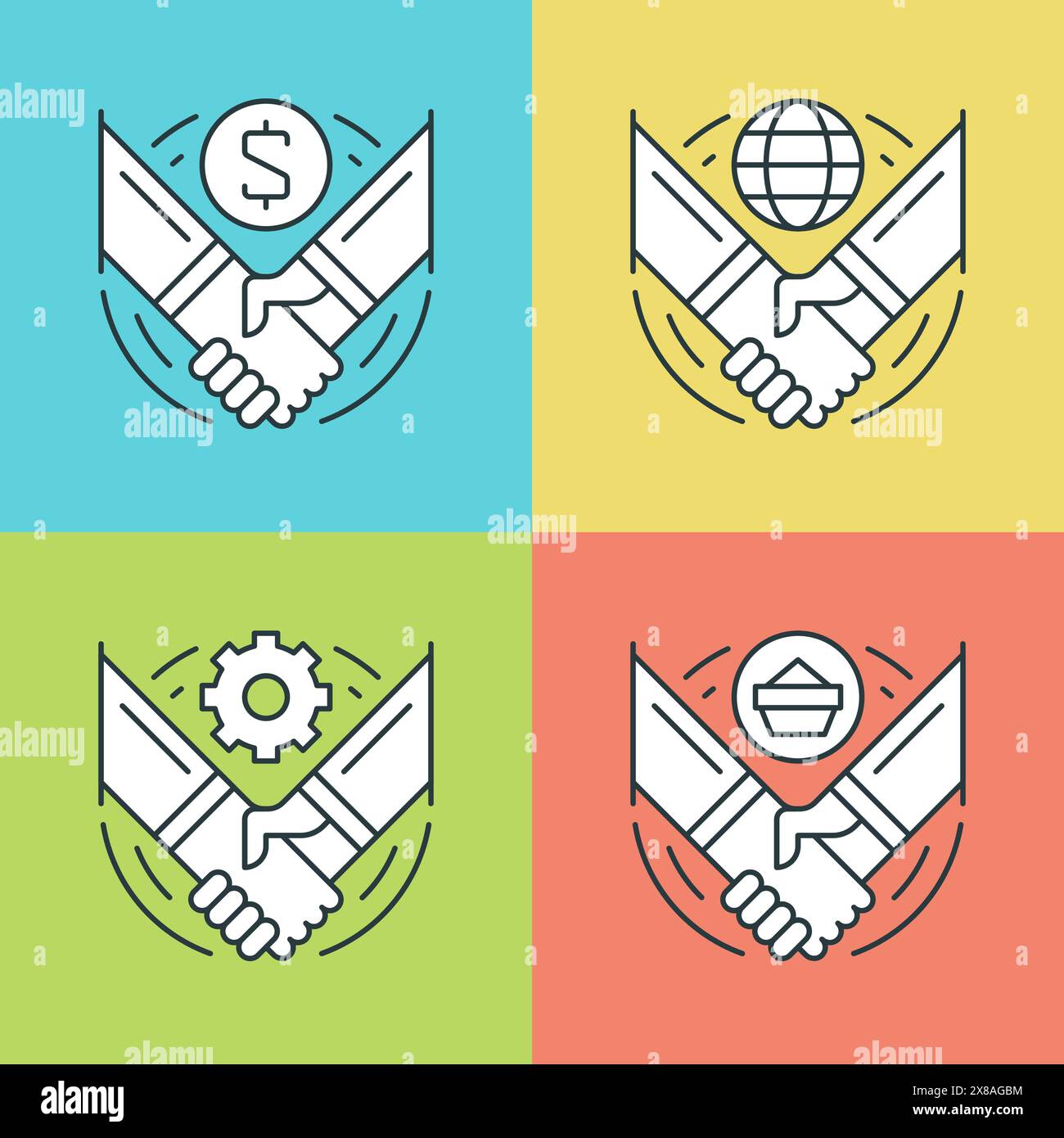 Flat line icons set. Thin linear stroke vector icons Handshake ...