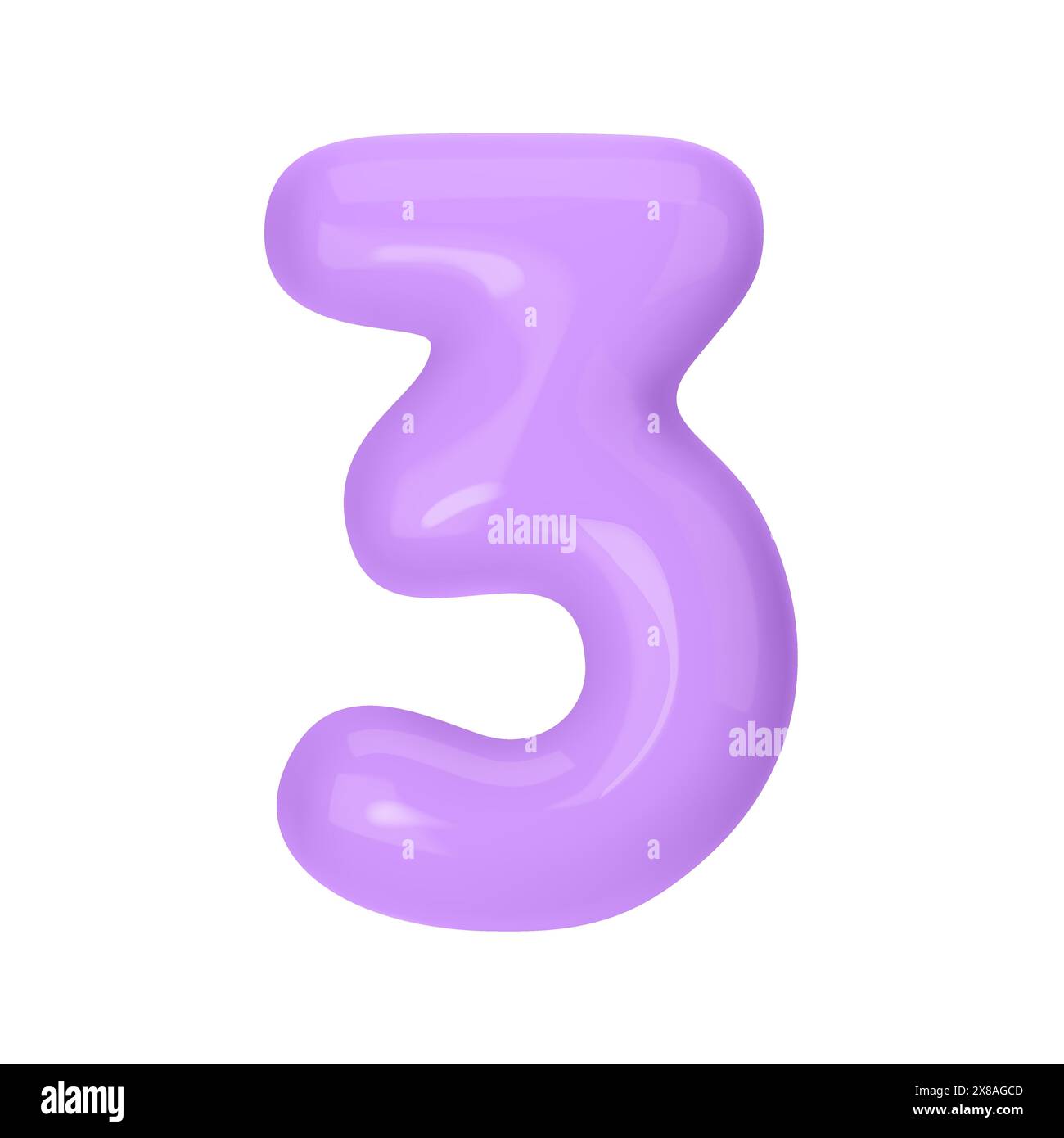 Numeral 3 - Violet Plastic Balloon Number three Isolated on White ...