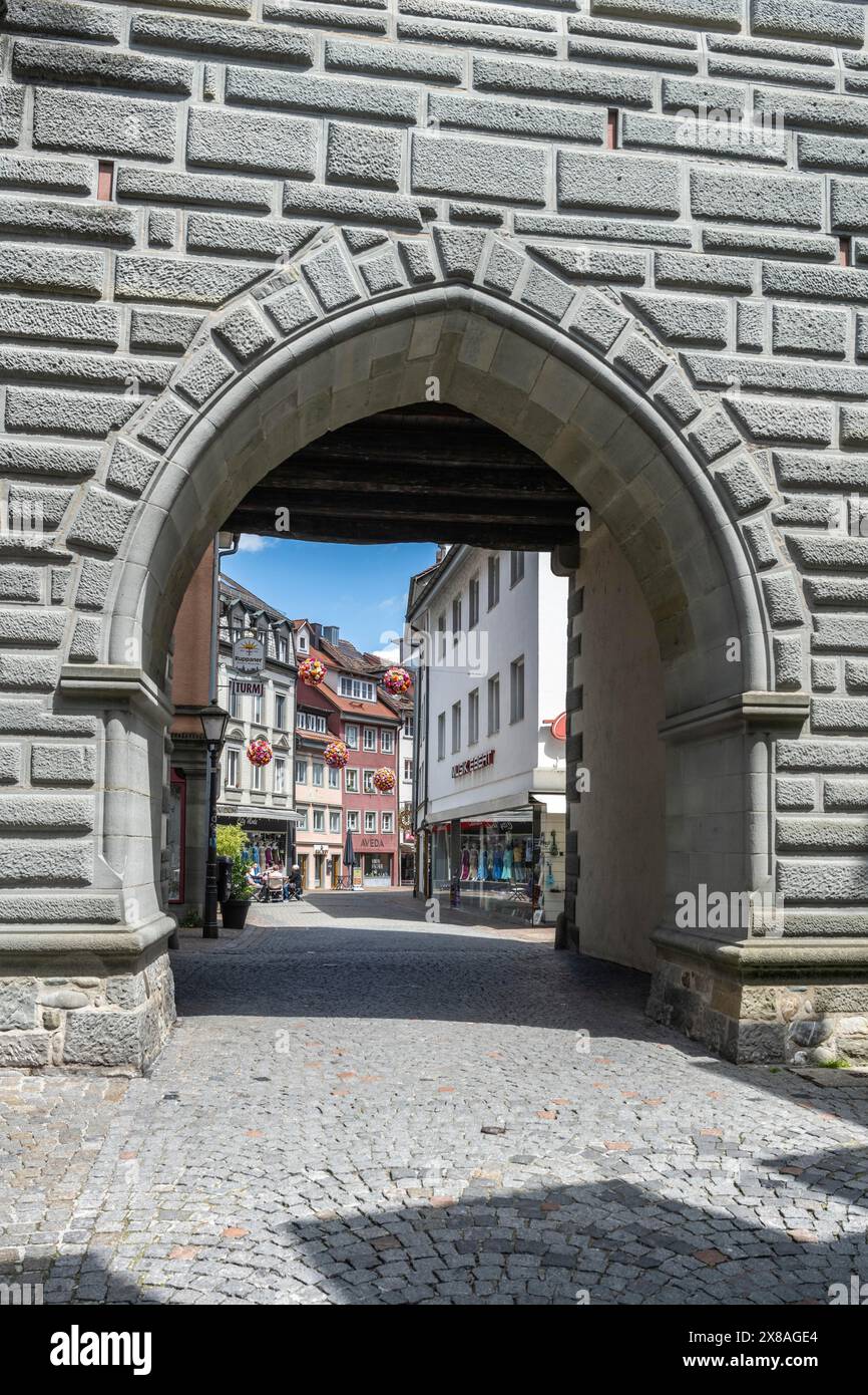 View through the Schnetztor, historic city gate to the pedestrian zone ...