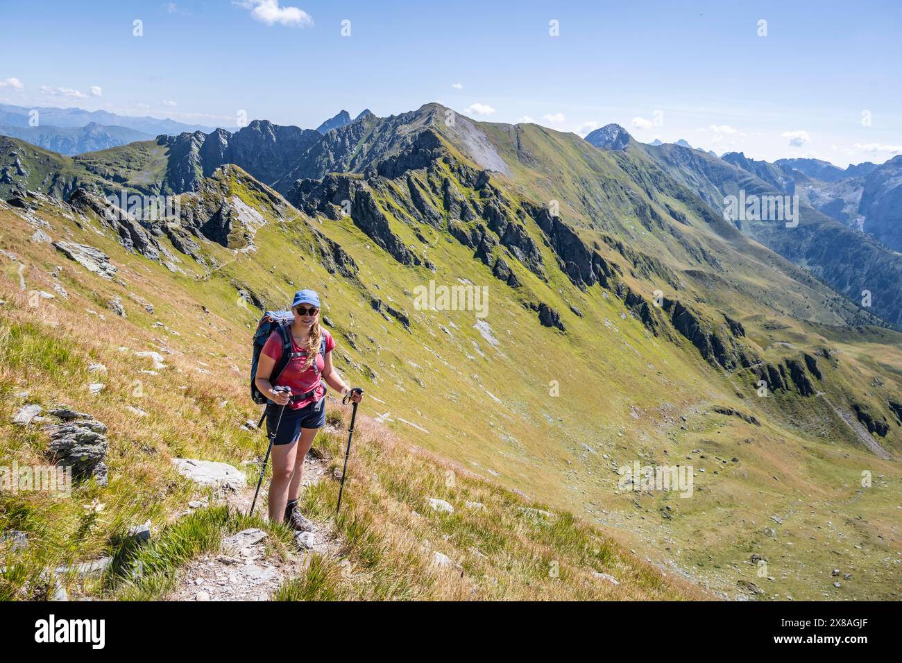 Hiker on the Carnic High Trail, Carnic Main Ridge, Carnic Alps ...
