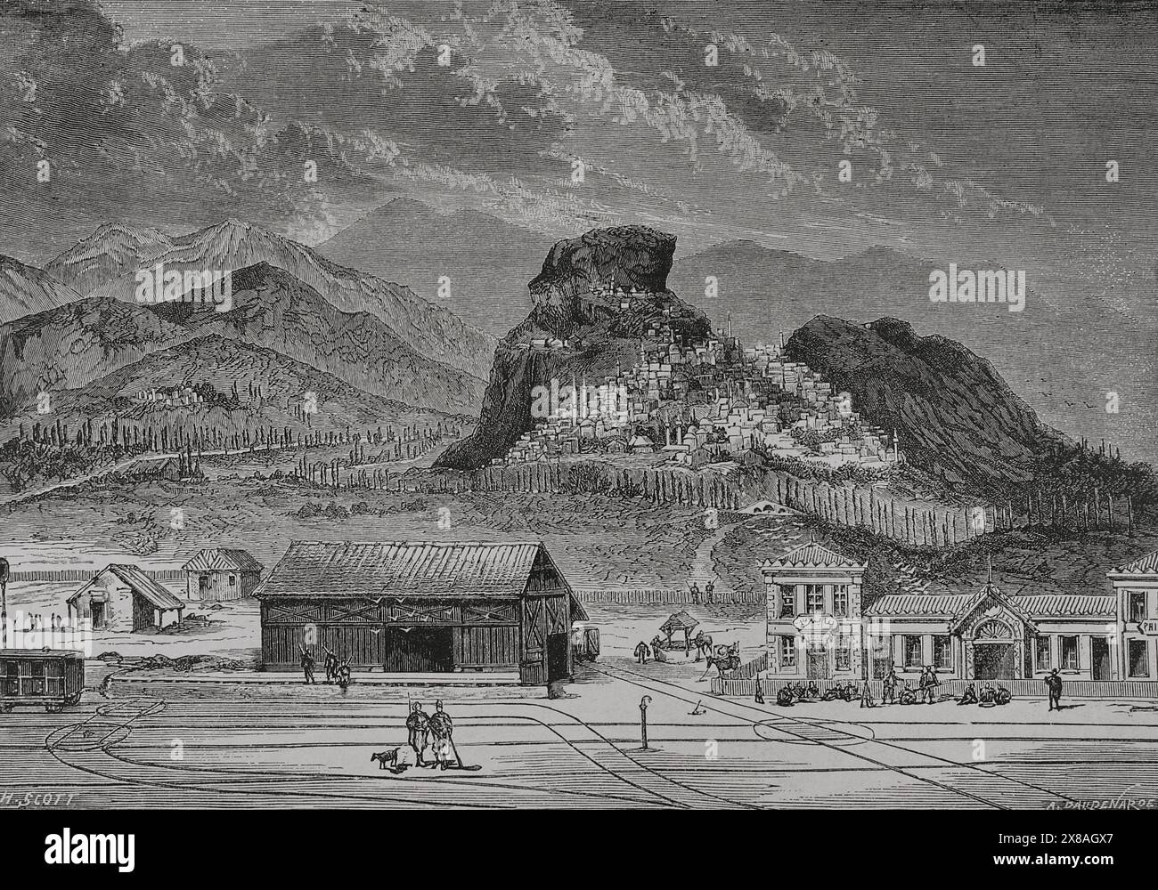 Bulgaria. General view of Philippopolis (Plovdiv). Drawing by H. Scott ...