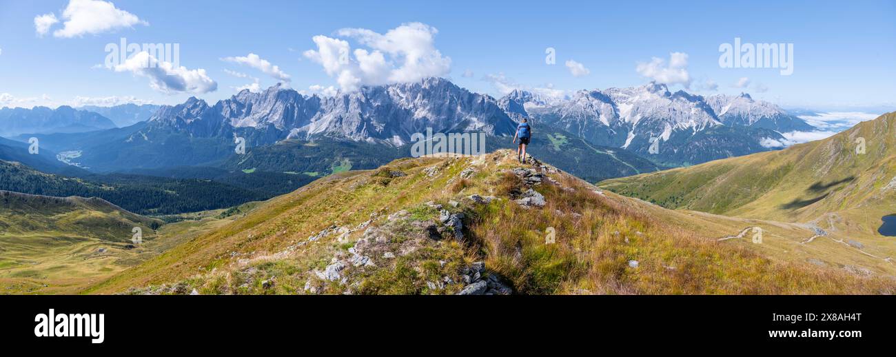 Hiker on the Carnic High Trail, Carnic Main Ridge, Carnic Alps ...