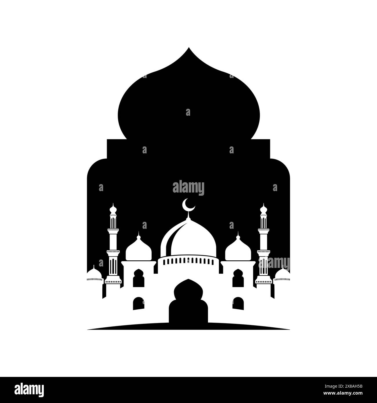 Arabic Islamic arch with mosque silhouette background illustration ...