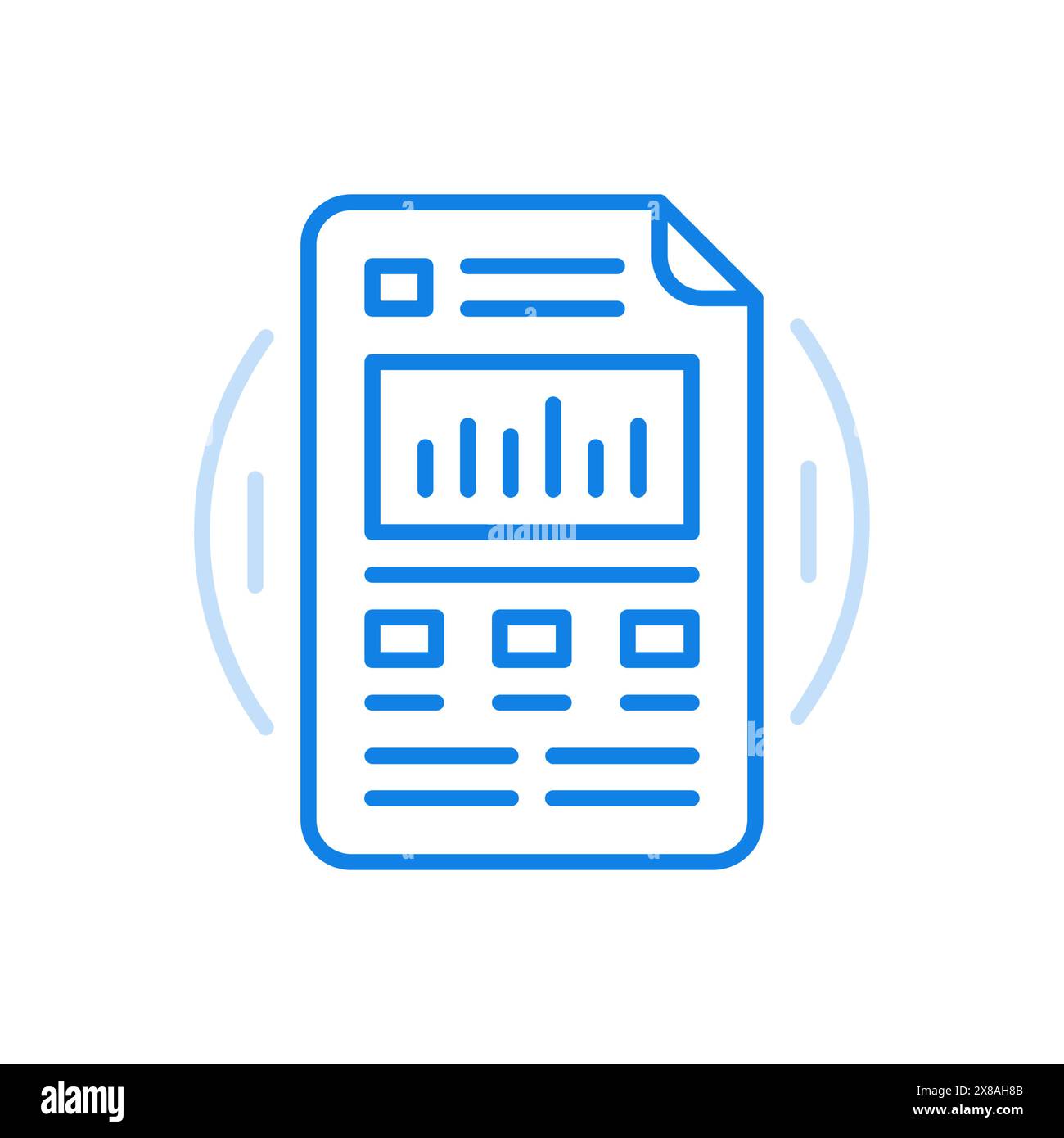 Text statistical report vector line icon. Sheet of paper with graph ...