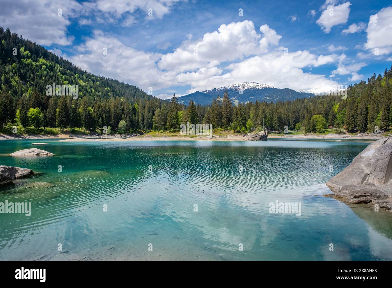 walking and relaxing at the wonderful lake Caumasee in Switzerland ...