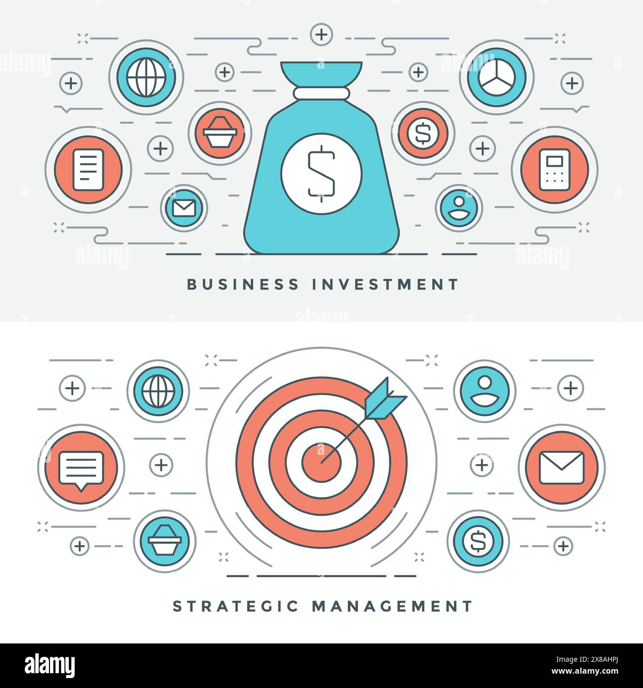 Flat line Strategic Management and Investment. Vector illustration ...