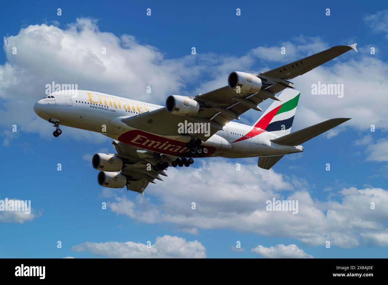 Vienna, Austria - April 13, 2024: Emirates Airbus A380 passenger plane ...