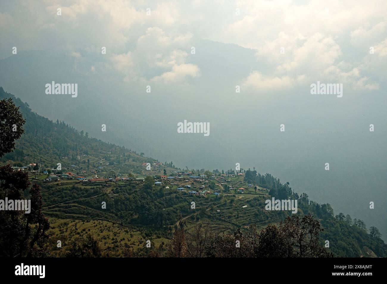 Aerial view of Melamchigyang, one of the largest & oldest villages in ...