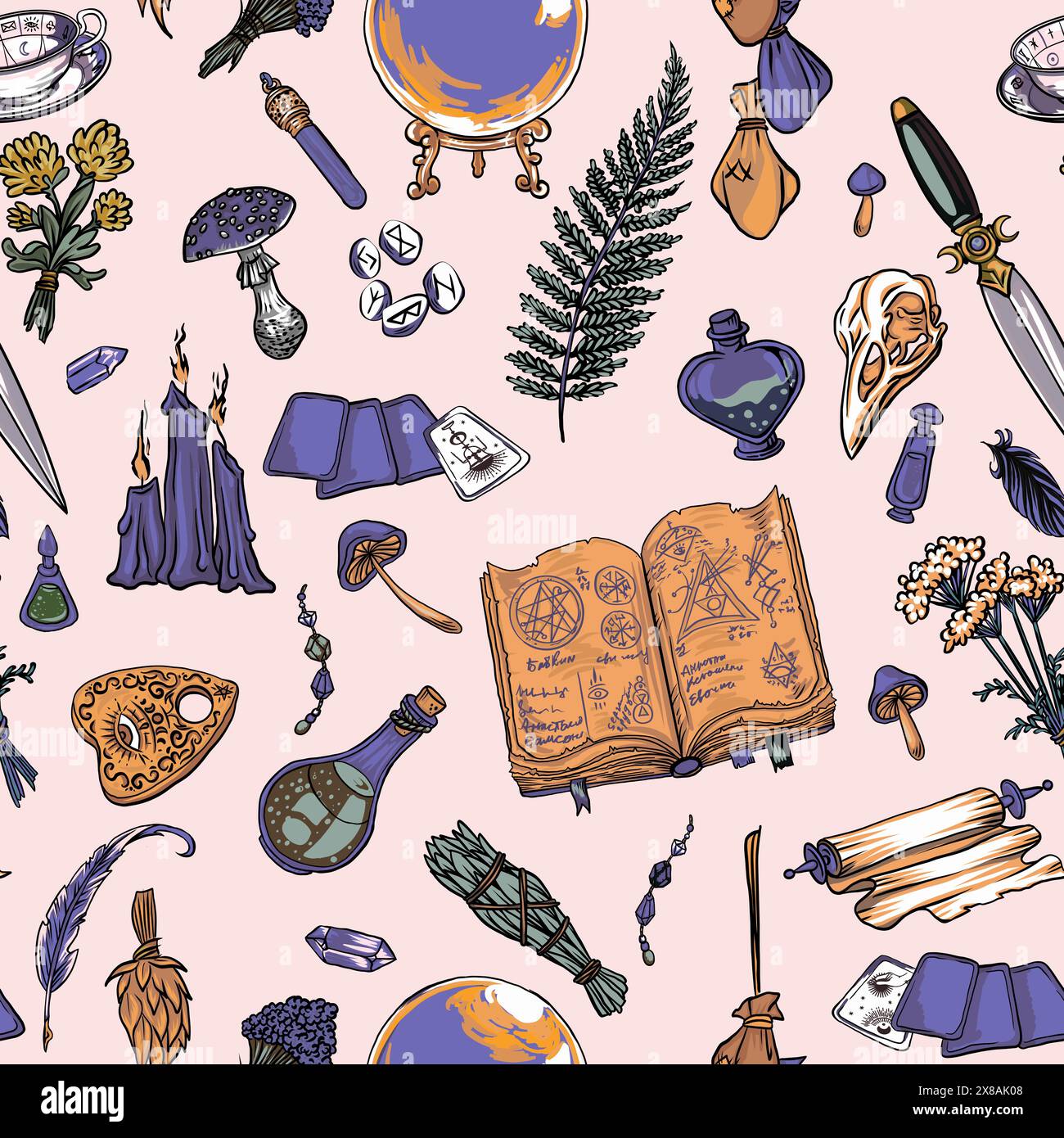 Supernatural magic collection of magic elements seamless background ...