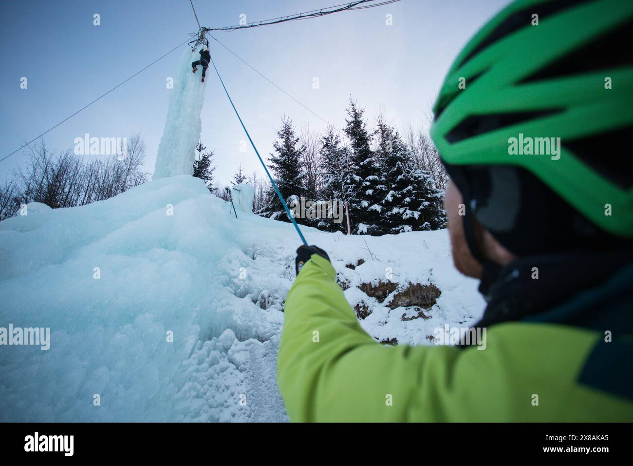 Ice climber being belayed in KitzbÃ¼hel, Tyrolean Alps Stock Photo - Alamy