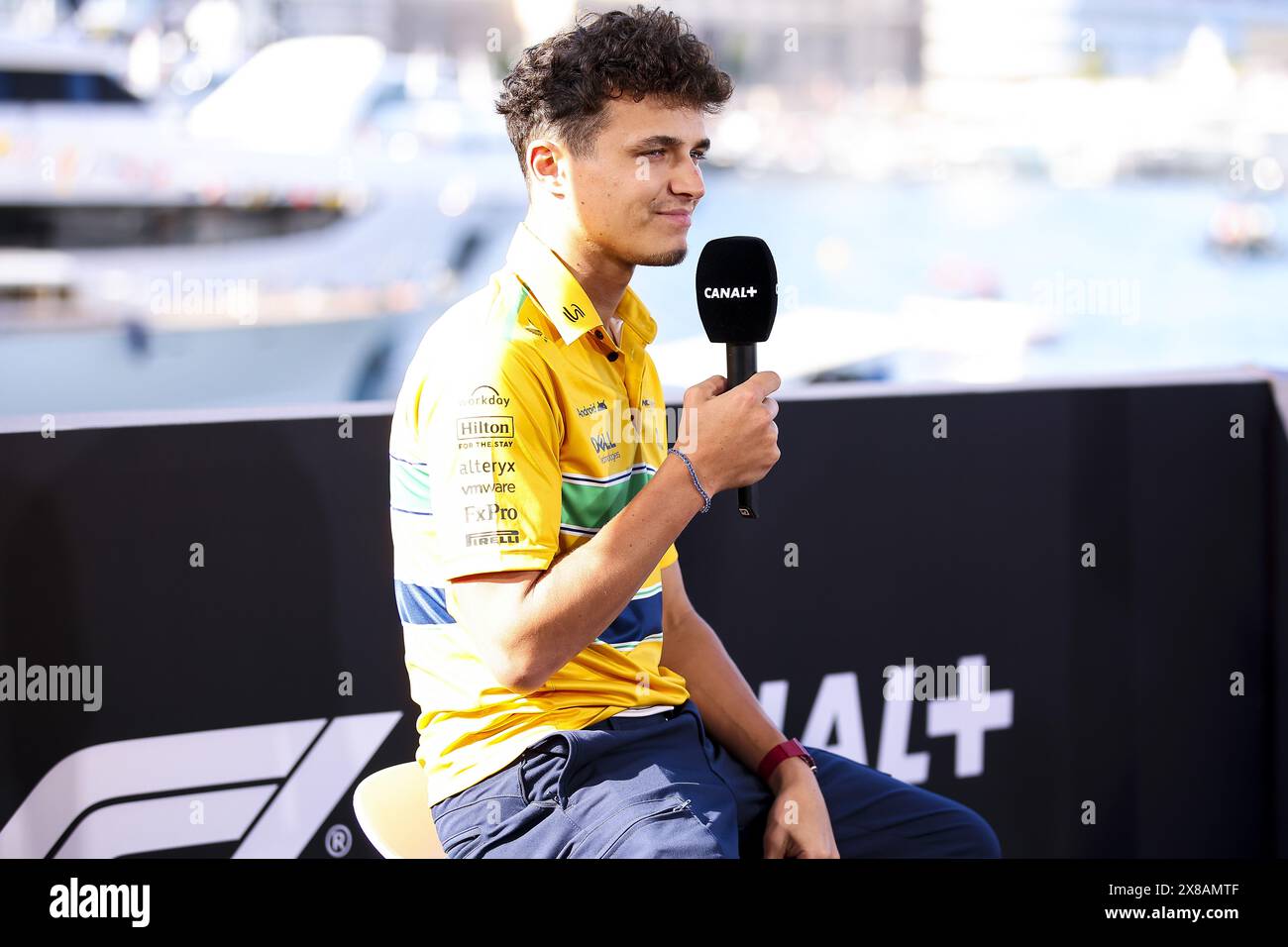 NORRIS Lando (gbr), McLaren F1 Team MCL38, portrait in the Canal+ television studio in the port ...