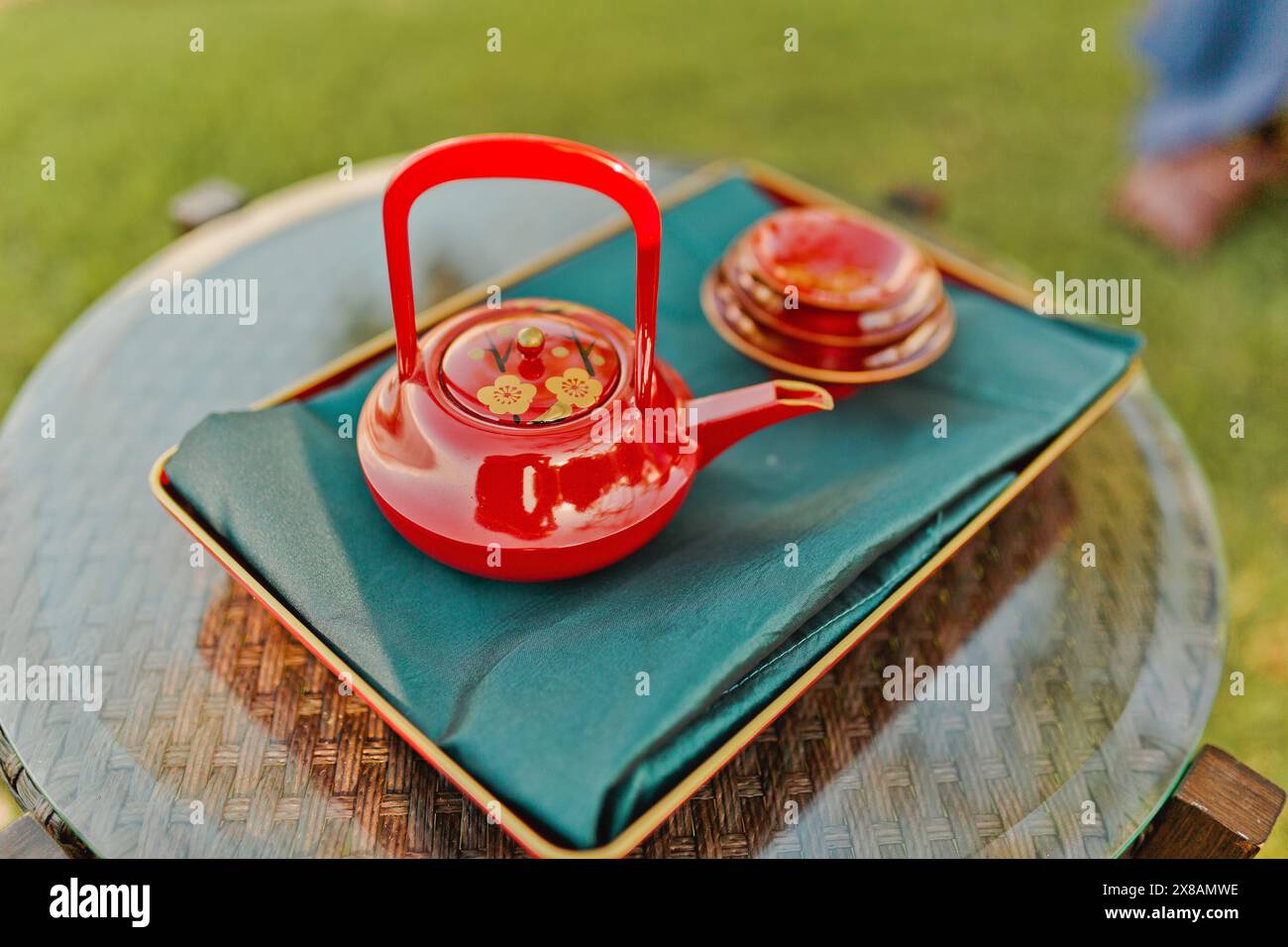 Traditional Japanese Tea Ceremony Tea Pot on Golden Tray Stock Photo ...