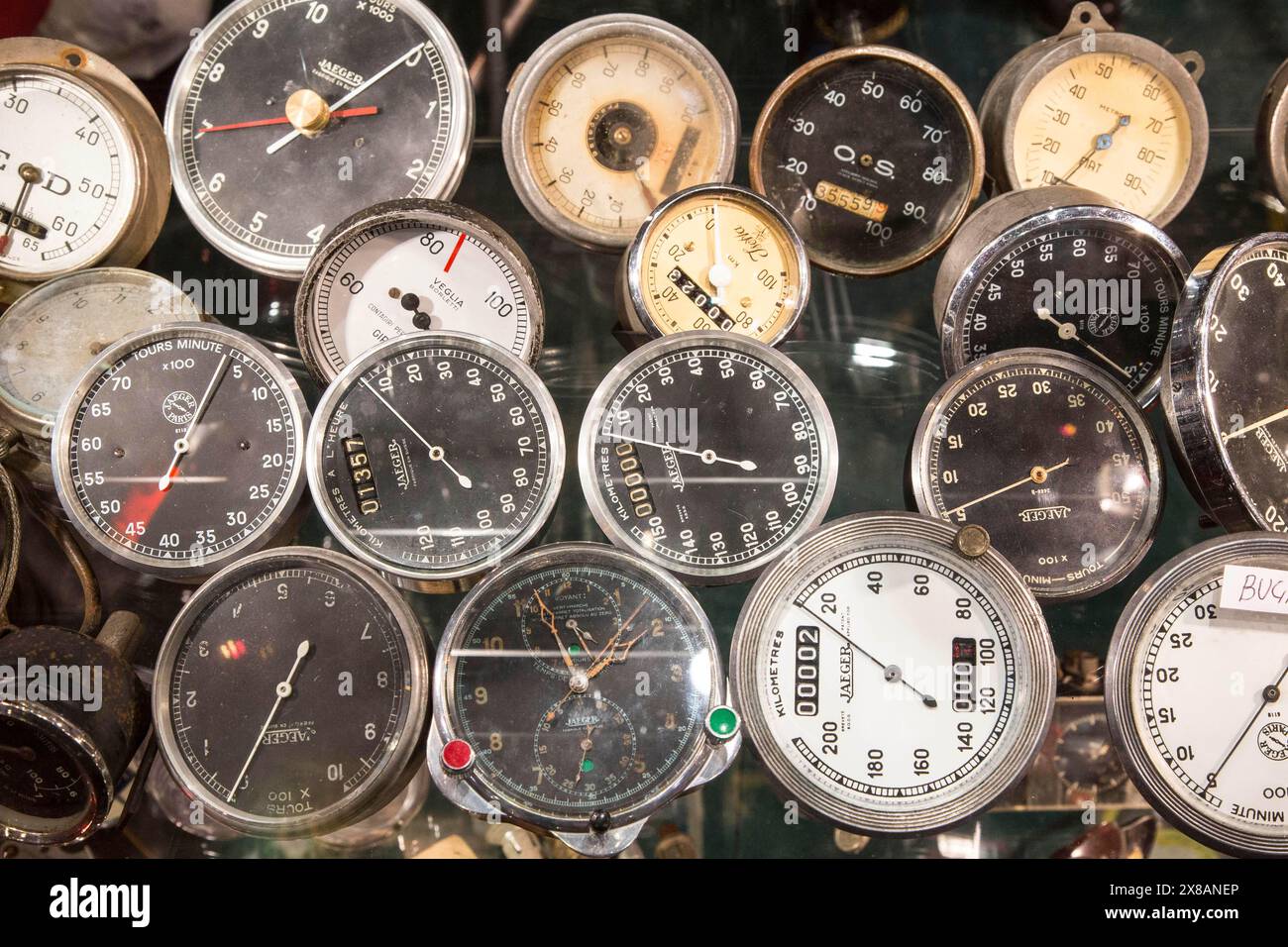 A spare parts dealer offers various speedometers for vintage cars at ...