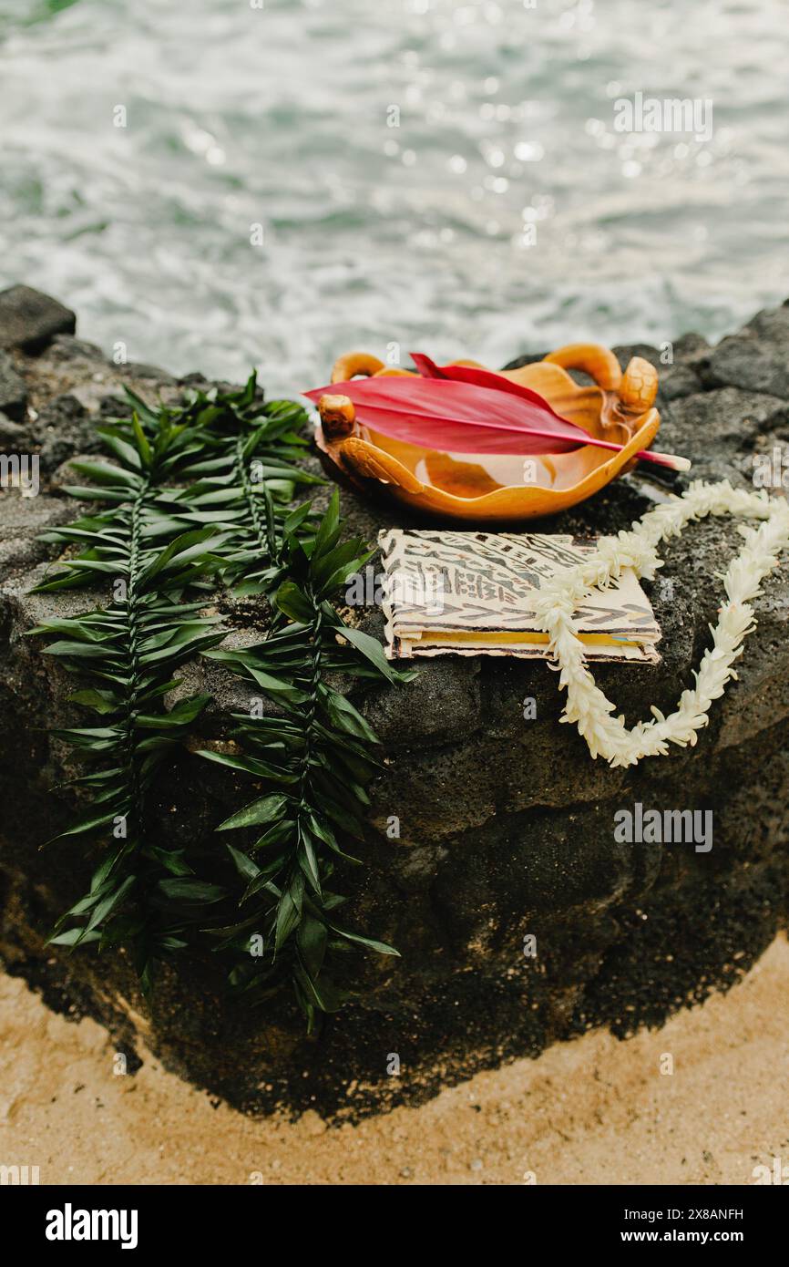 Hawaiian Wedding Ceremony Sacred Items for Tropical Wedding Stock Photo ...