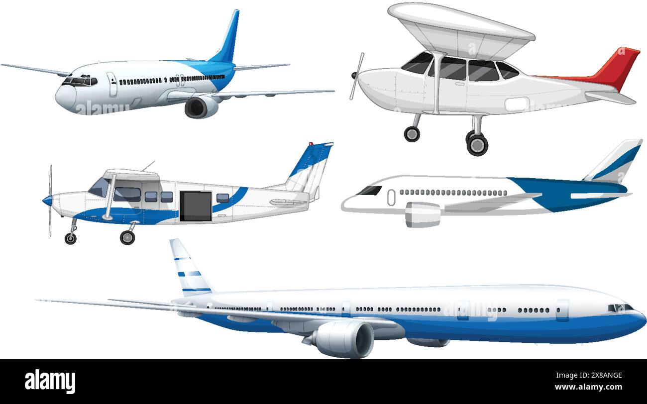 Collection of different types of aircrafts illustrated Stock Vector ...