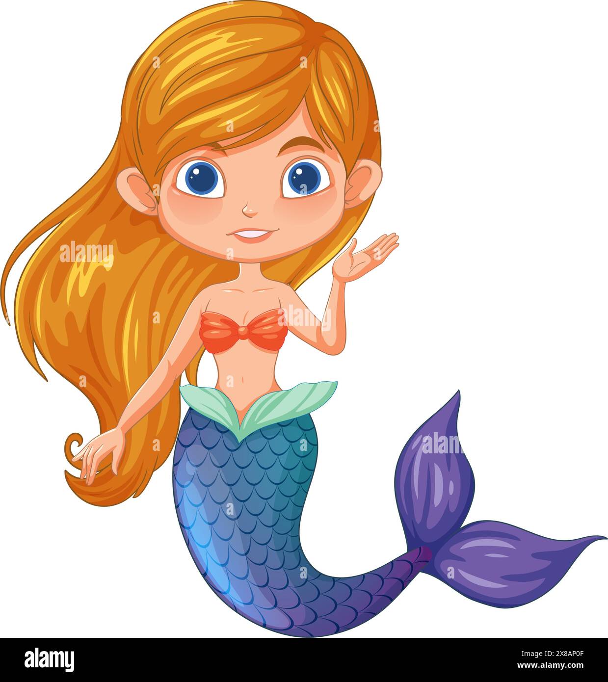 Colorful, cute mermaid with long hair waving Stock Vector Image & Art ...