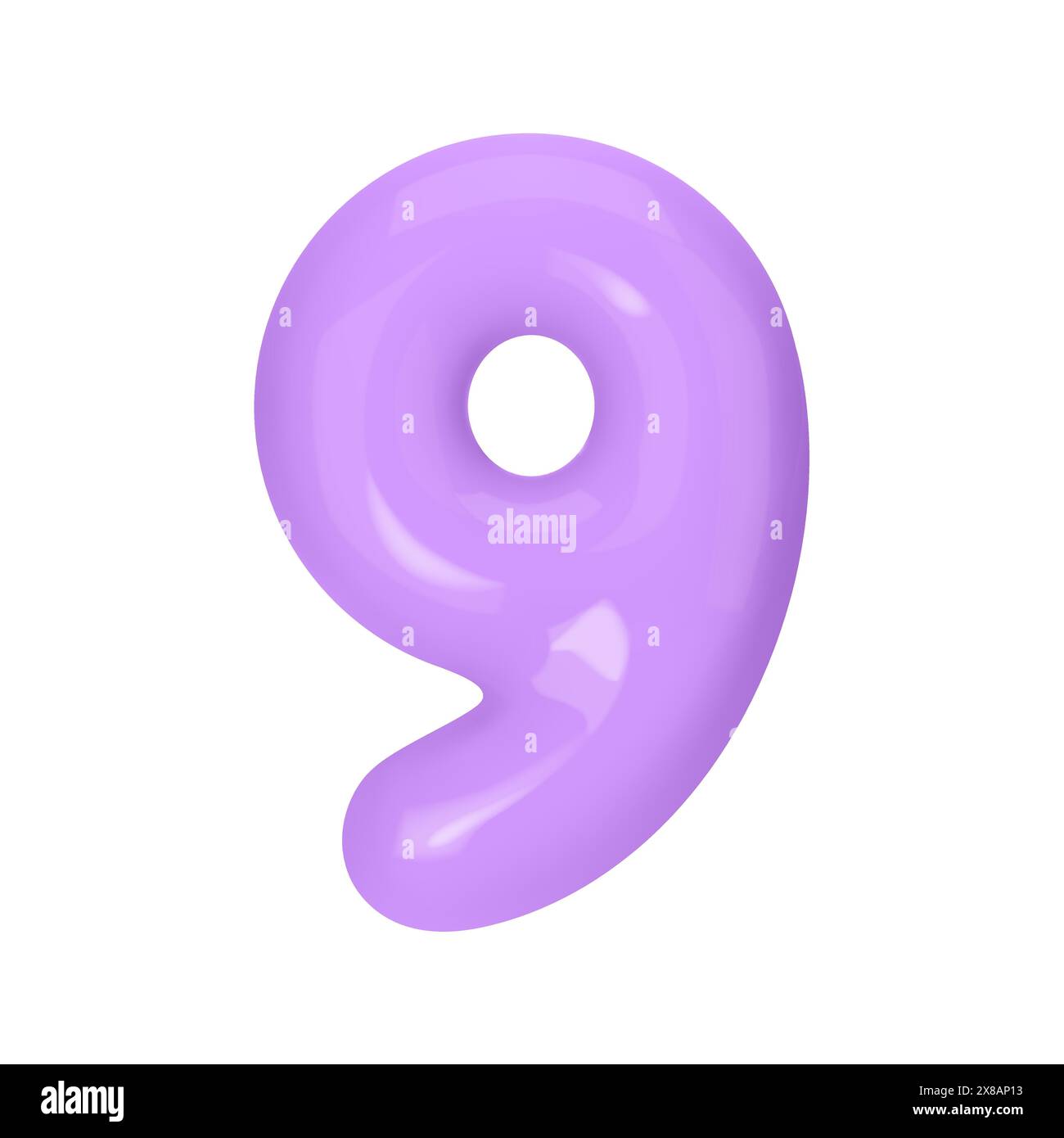 Numeral 9 - Violet Plastic Balloon Number nine Isolated on White ...