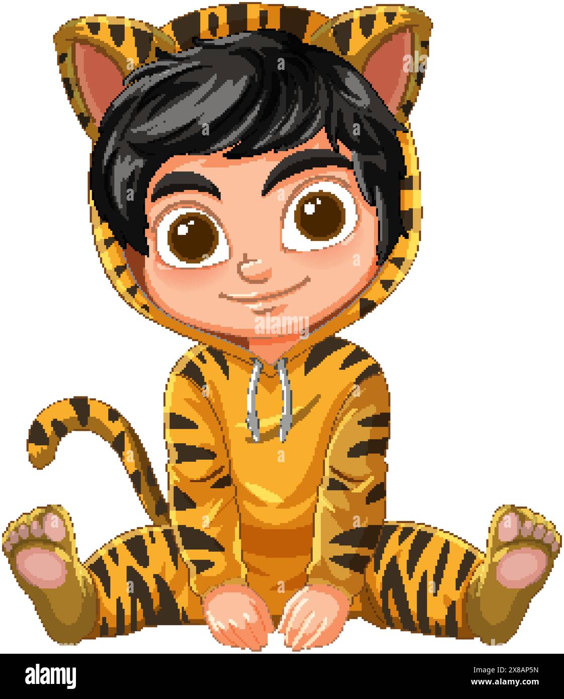 Cute child dressed as a tiger, sitting happily Stock Vector Image & Art ...