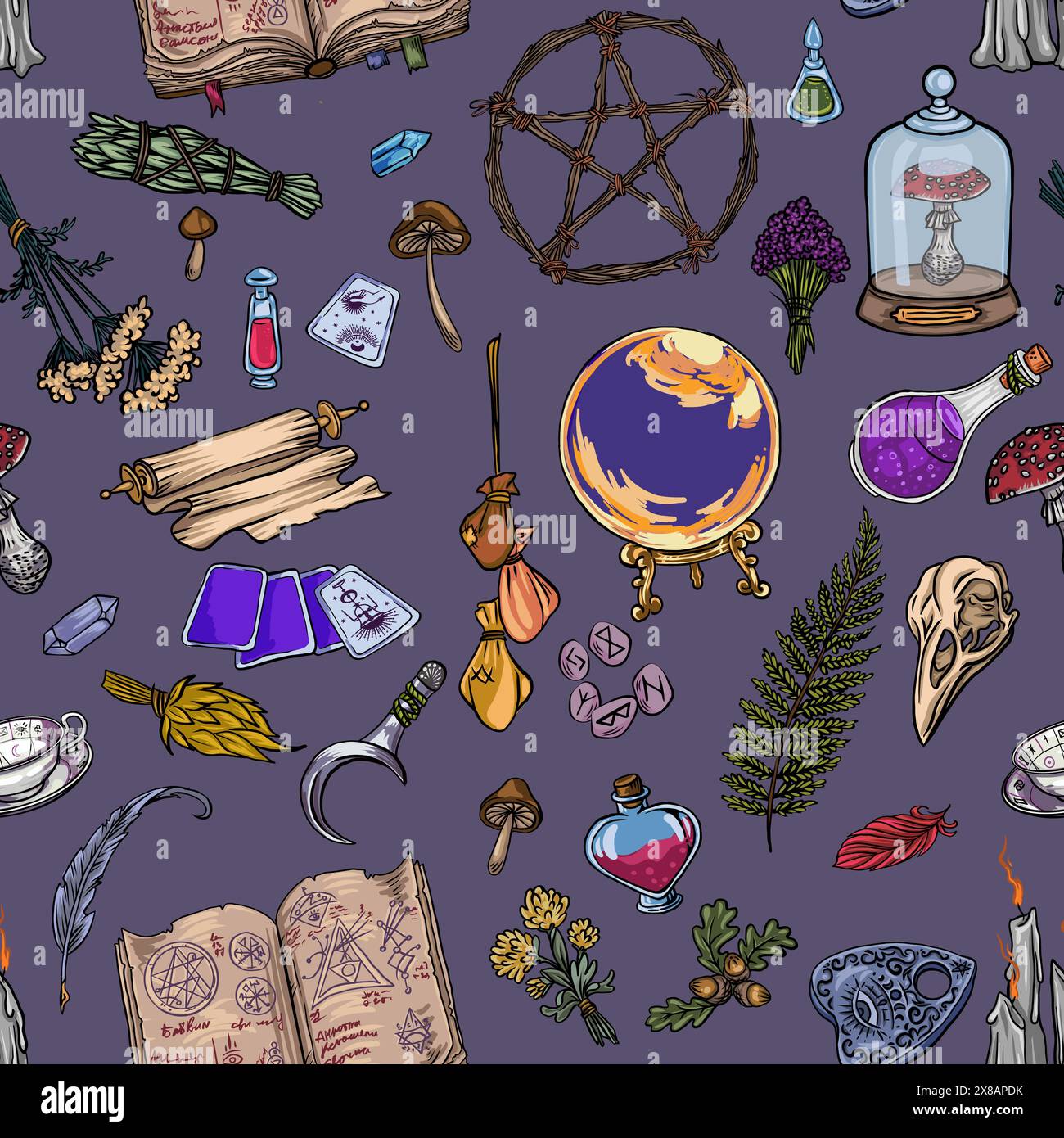 Witchcraft, magical background for witches and wizards. Wicca and pagan tradition. Vector ...