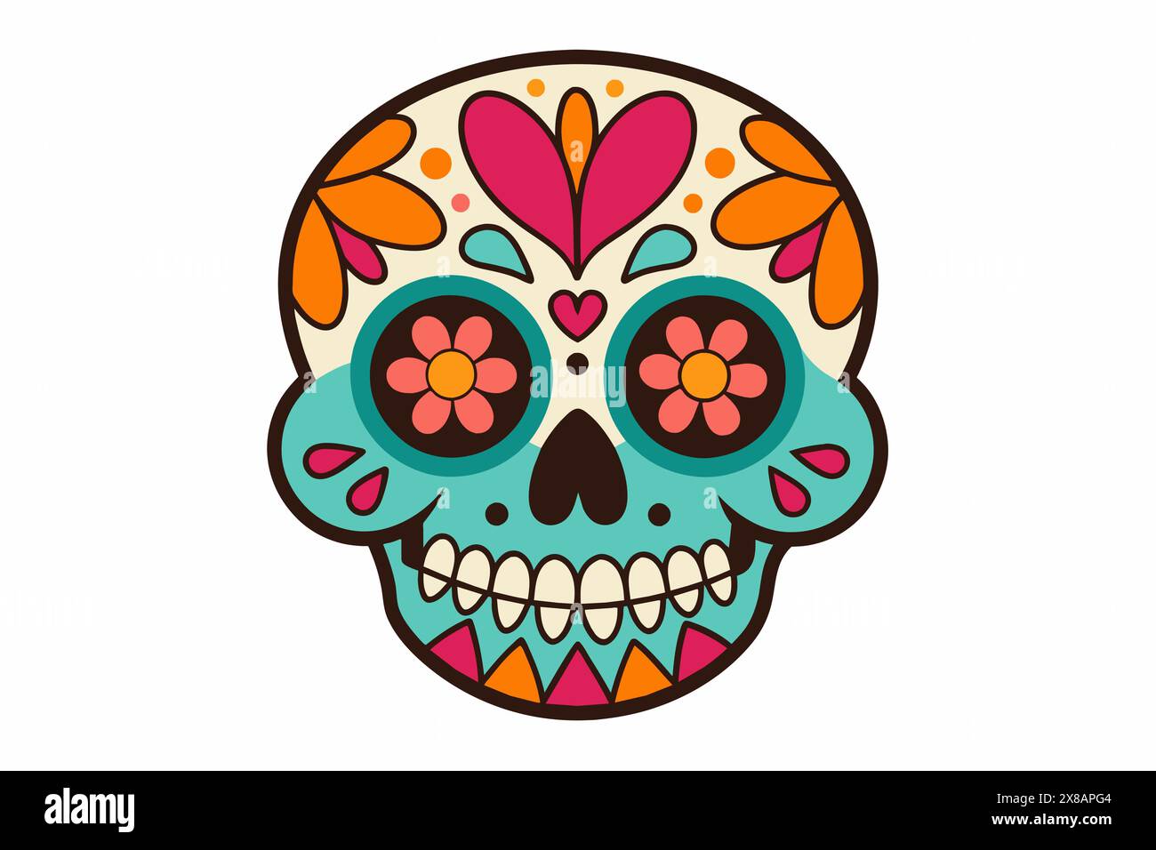 Colorful sugar skull with floral designs for Day of the Dead. Isolated ...