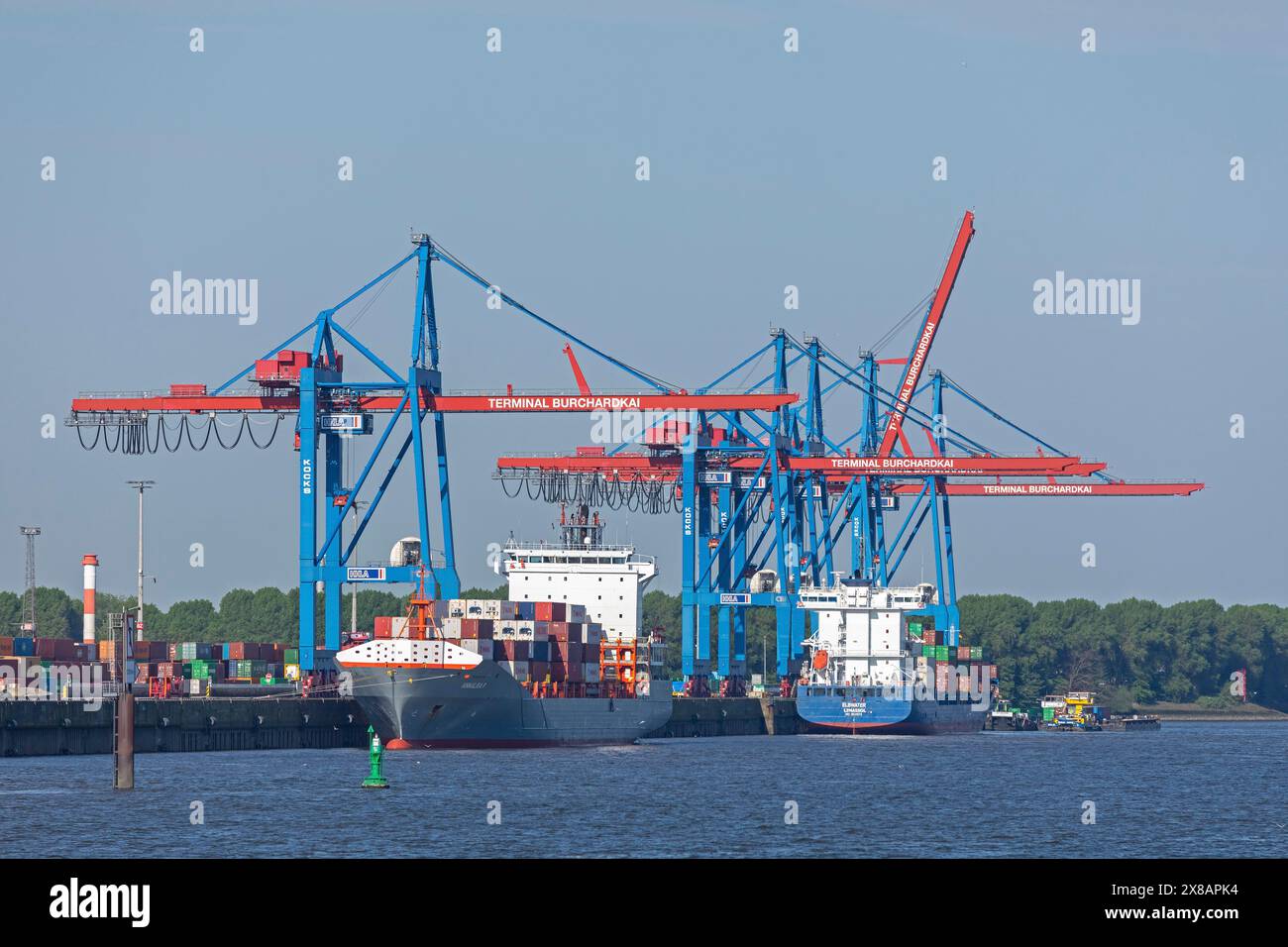 Container ships, Burchardkai container terminal, Norderelbe, Hamburg ...