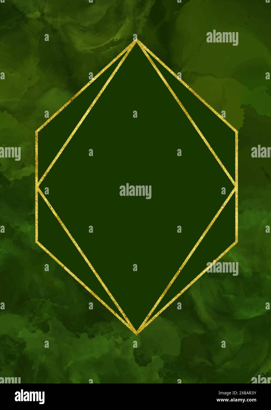 Elegant emerald green watercolour background with a gold diamond border ...