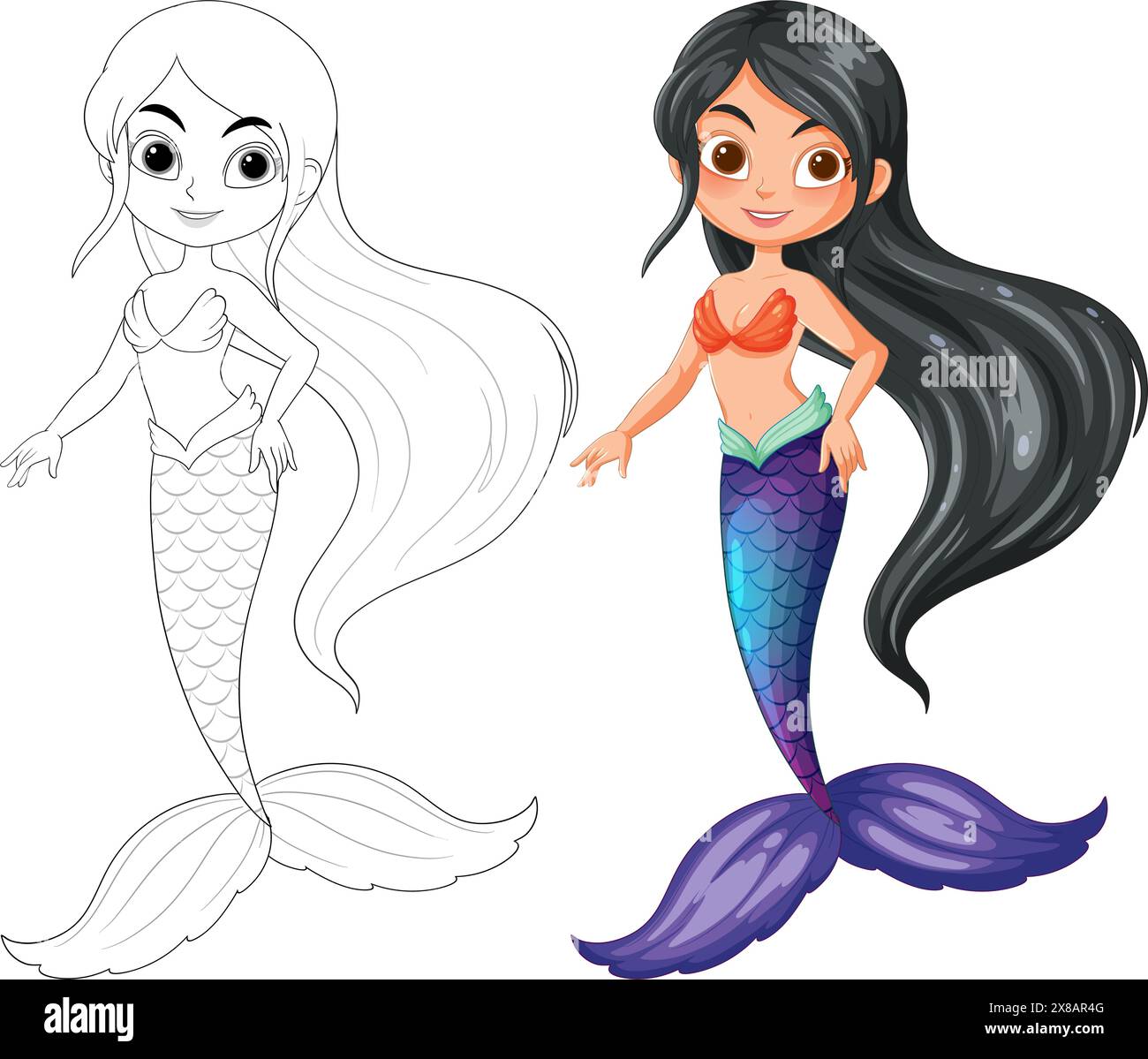 Vector illustration of a mermaid, colored and line art Stock Vector ...
