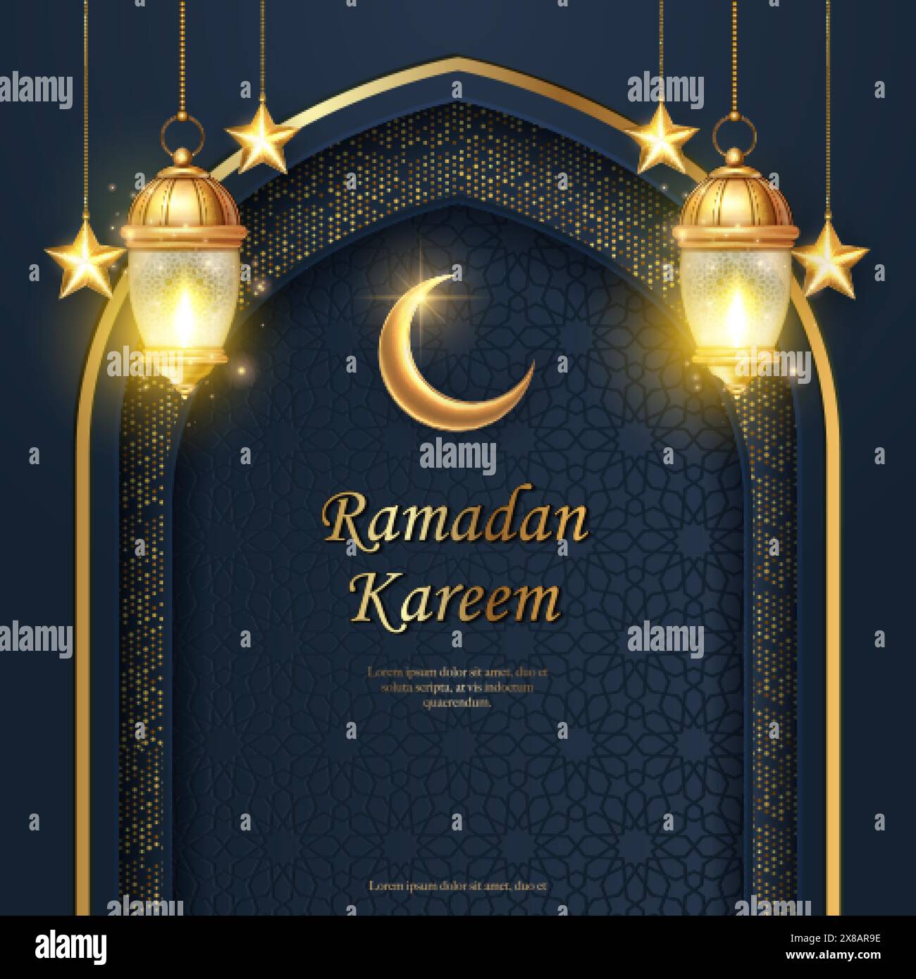 3D Islamic golden lantern star moon with curve arch shape decoration ...