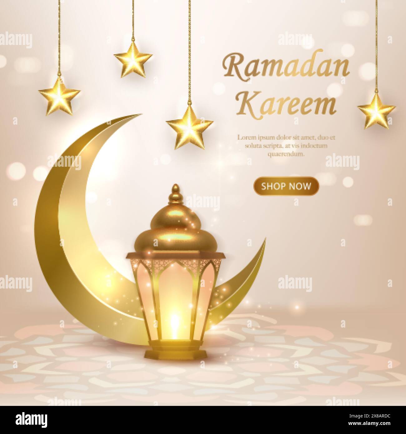 3D Islamic lantern star crescent moon with elegant bokeh background ...
