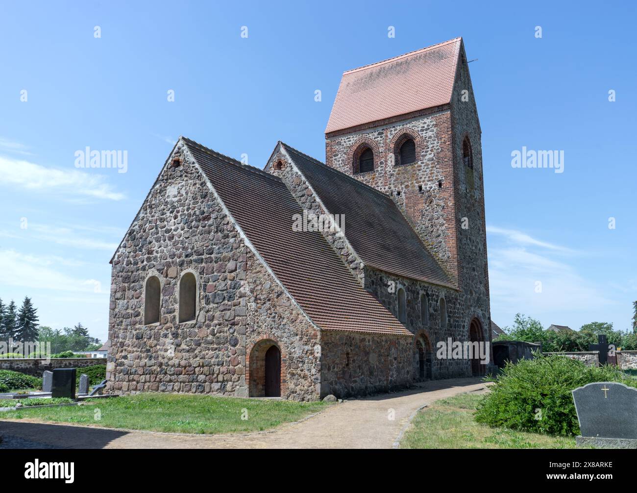 Romanesque village church made of field stones in Polkau, Saxony-Anhalt ...