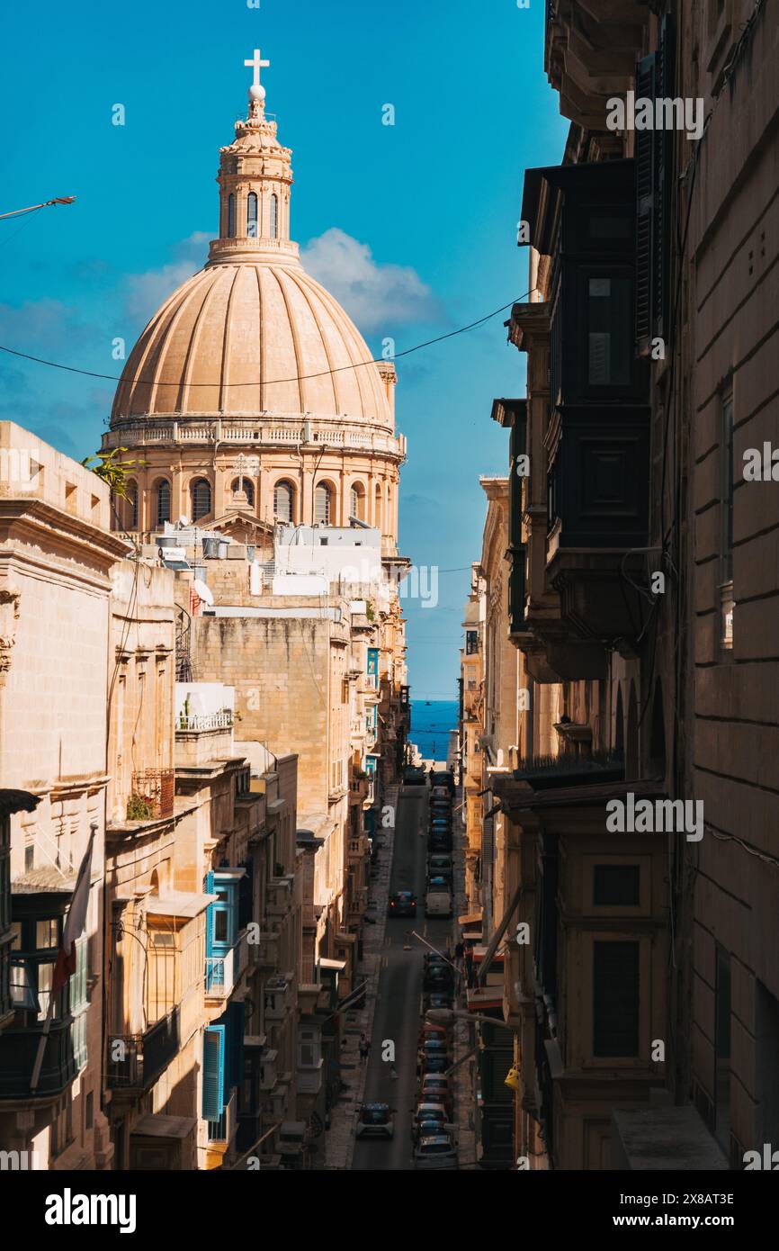 Historic architecture of Valletta, Malta with narrow streets, apartment ...