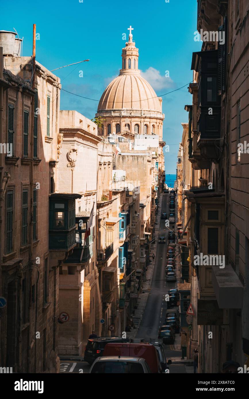 Historic architecture of Valletta, Malta with narrow streets, apartment ...