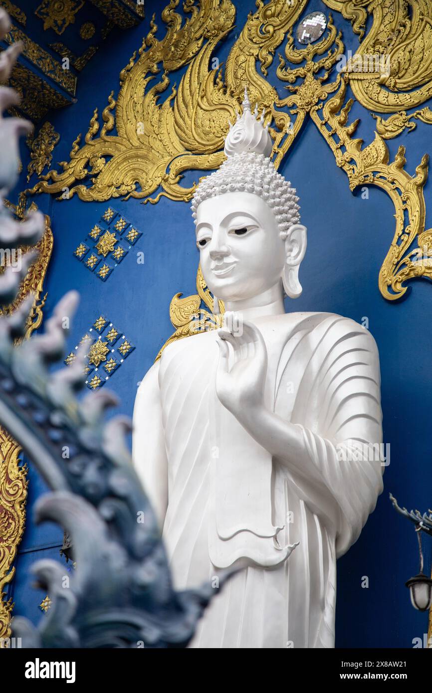 White Buddha statue, at the Blue Temple of Chiang Rai, Thailand Stock ...