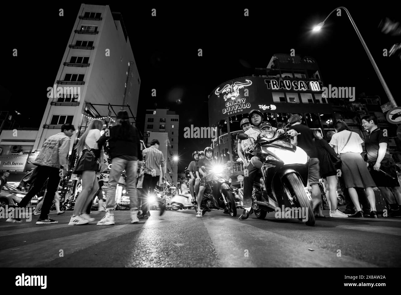 The traffic and motorcycle ride in the city of Saigon in Vietnam Stock ...